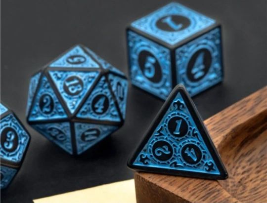 Runic Blue Dice - Unique polyhedral 7 piece acrylic dice set