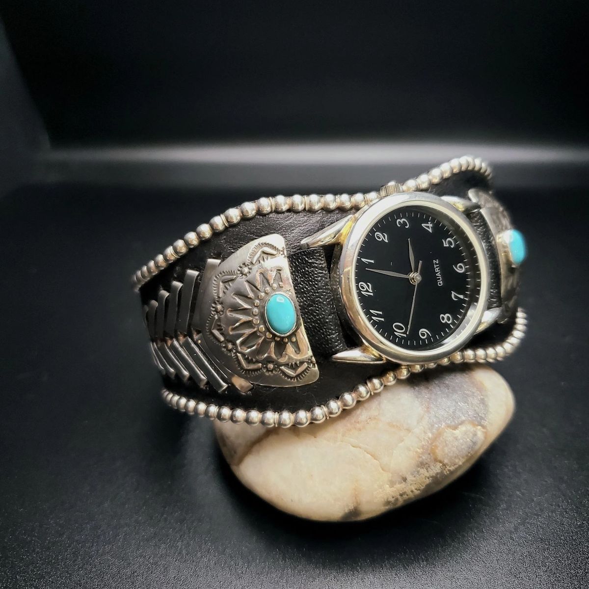 Frank Armstrong Award Winning Large Cuff Watch-Black, Turquoise, Silver ...