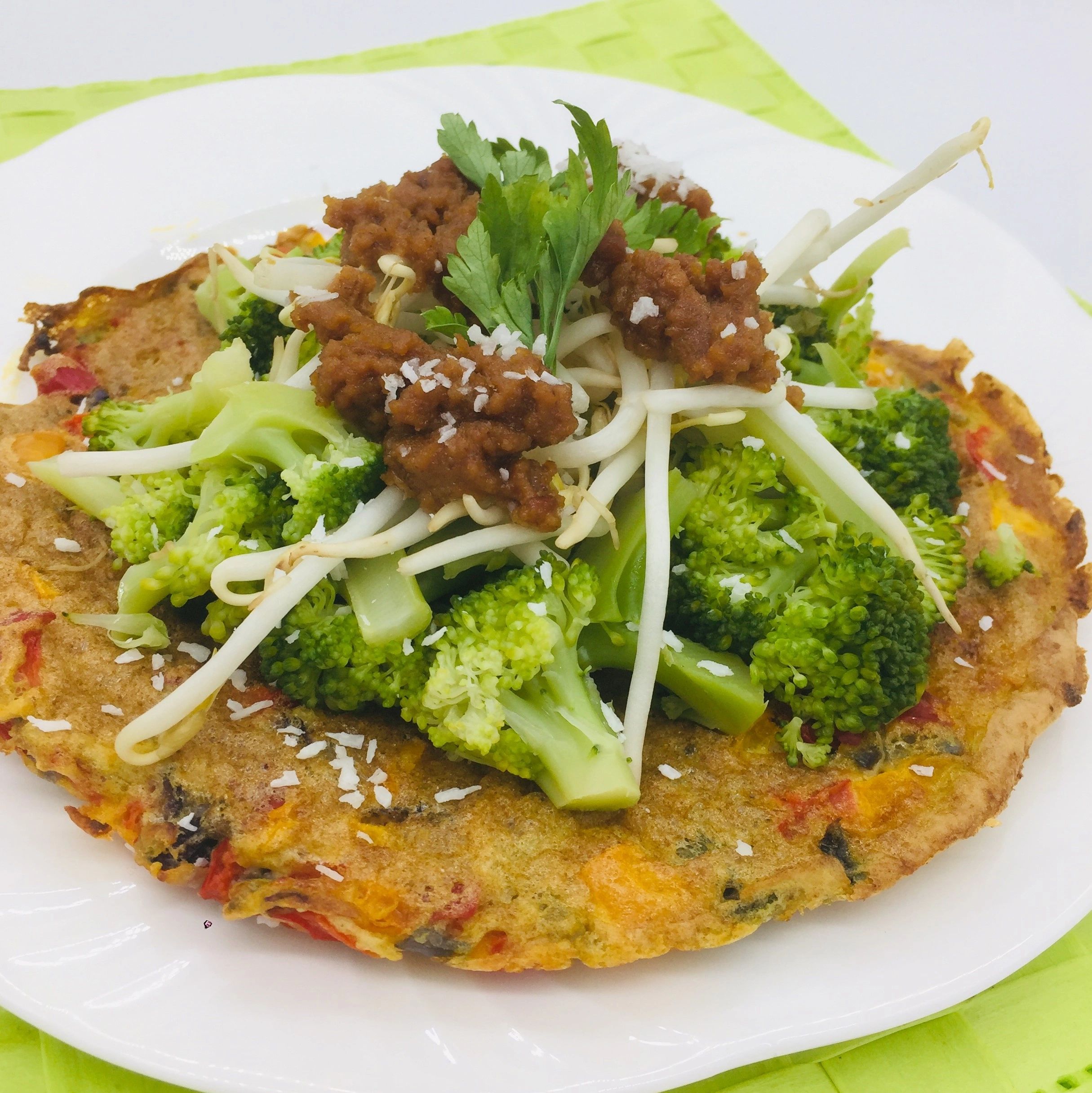 Broccoli Omelette with Nut Sauce