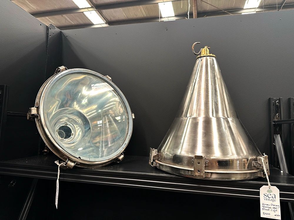 Korean Daeyang Flood Light. Salvaged Ships Antique. Stainless Steel.