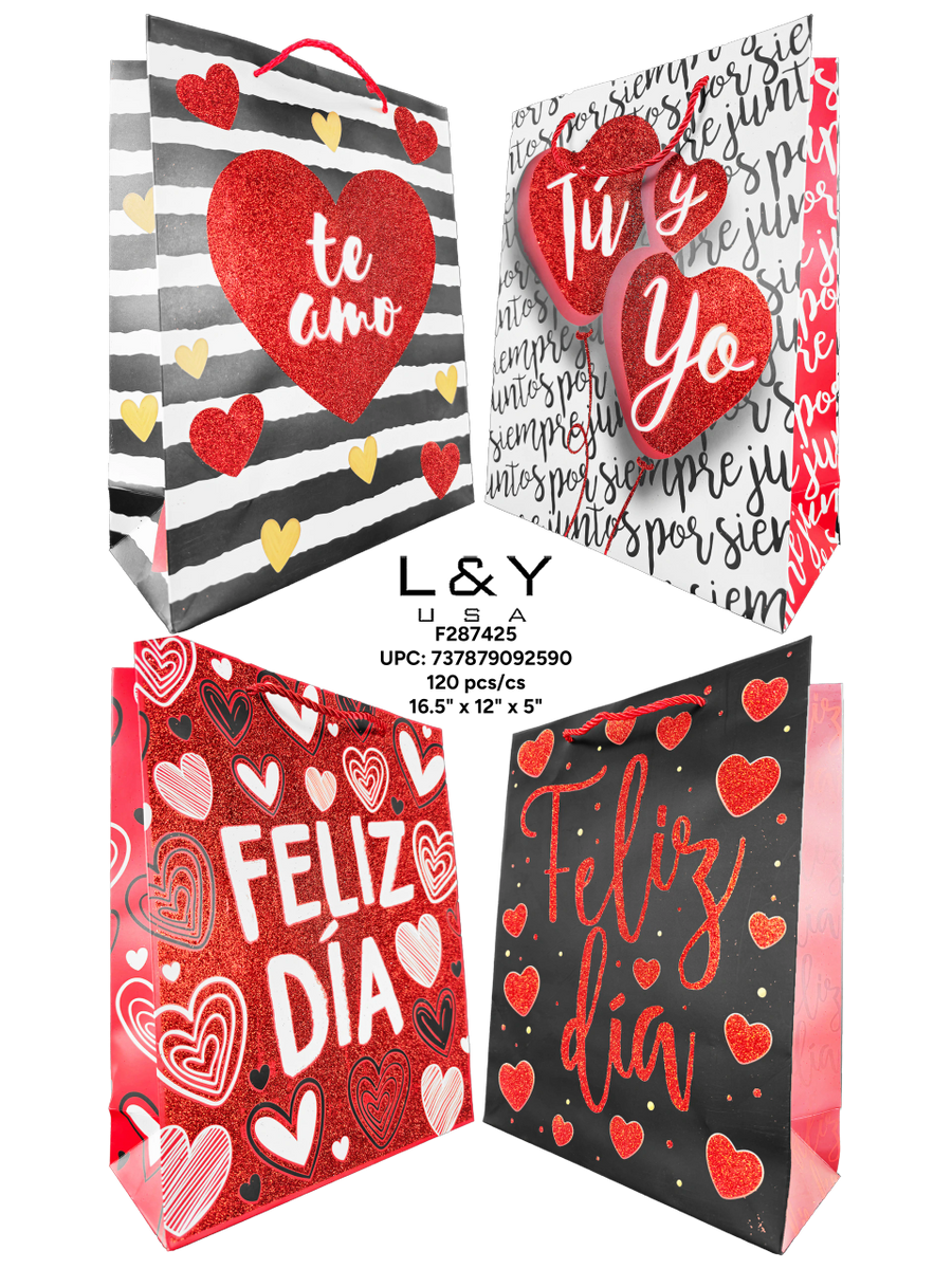 F287425 - Large Feliz Dia de San Valentin Gift Bags (12 pcs)