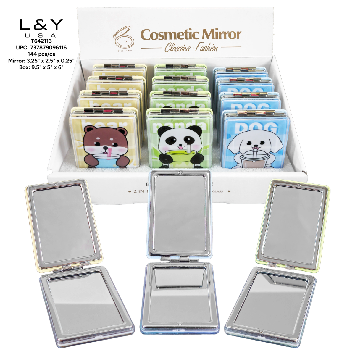 T642113 - Animal Boba Theme Compact Mirrors (12 pcs)