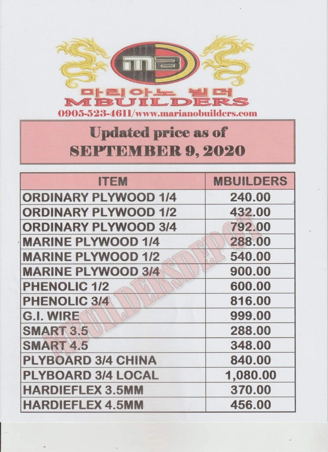 Mbuilders Pricelist for plywoods and Gi wires! be part of MB