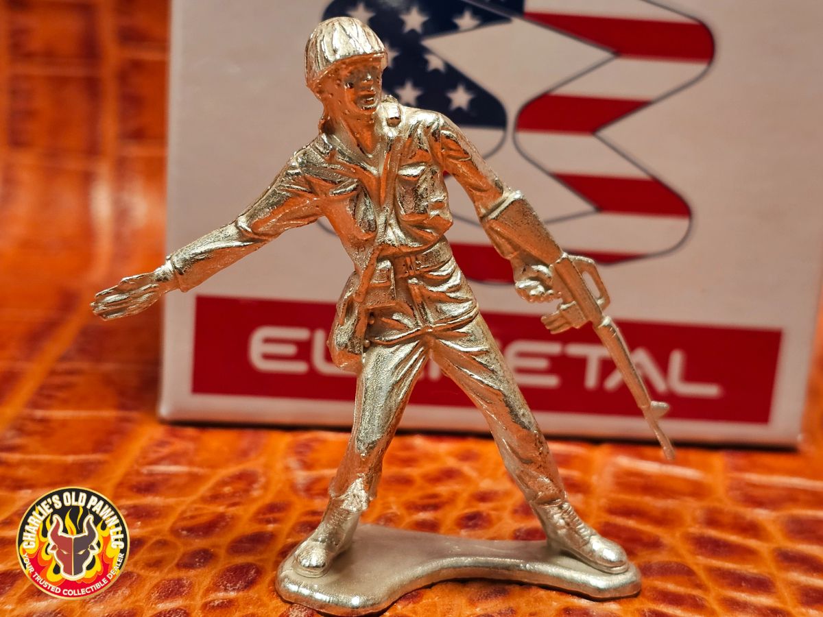Army Man Follow Me Elemetal Silver Soldier Statue 1.3 oz Fine Silver