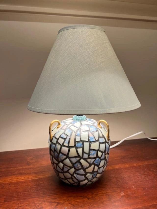 "Lamp with Handles". Mosaic, 7" base. $40. Cathy Simms.