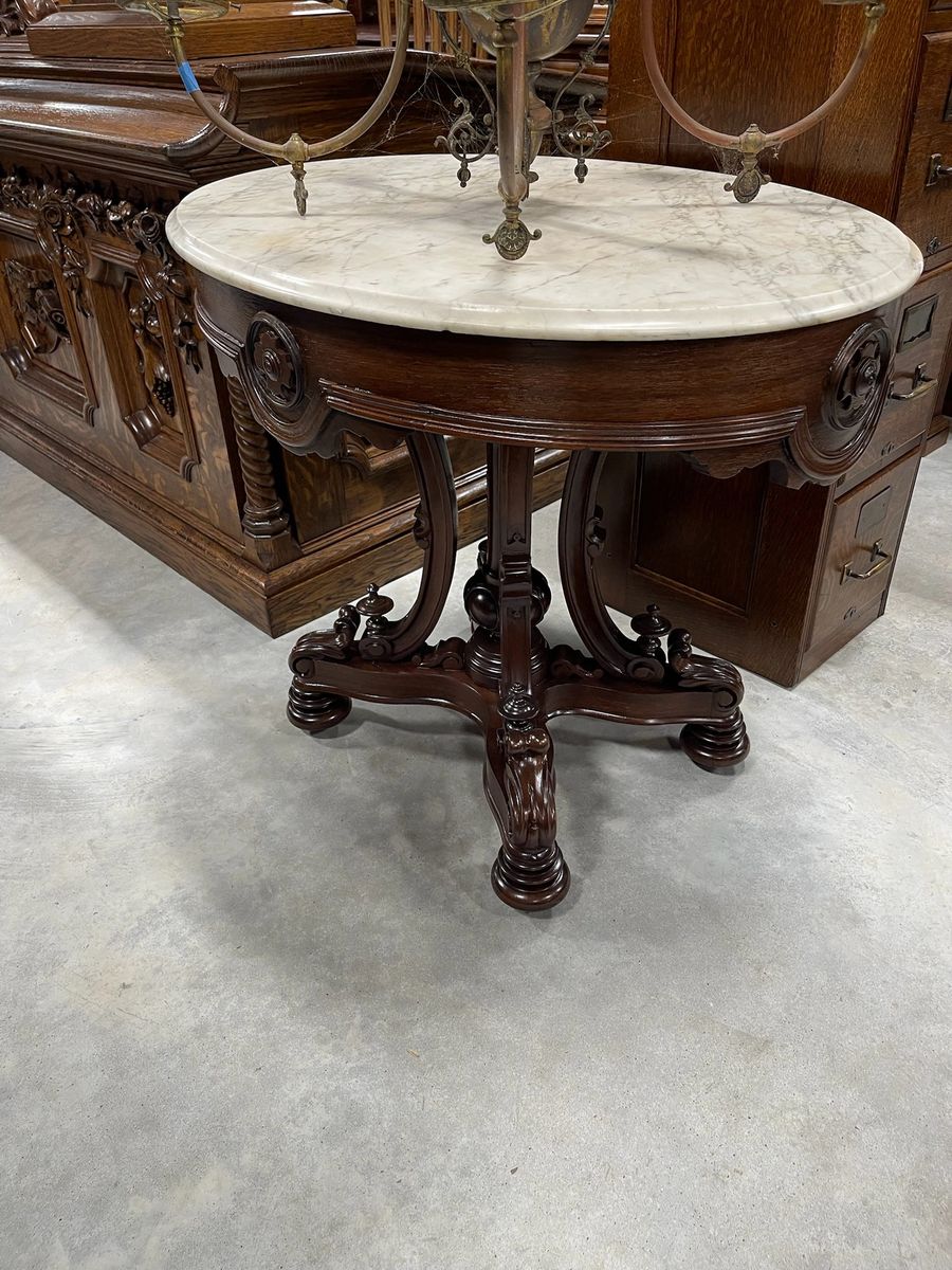 Walnut Victorian Marble Top Parlor Table