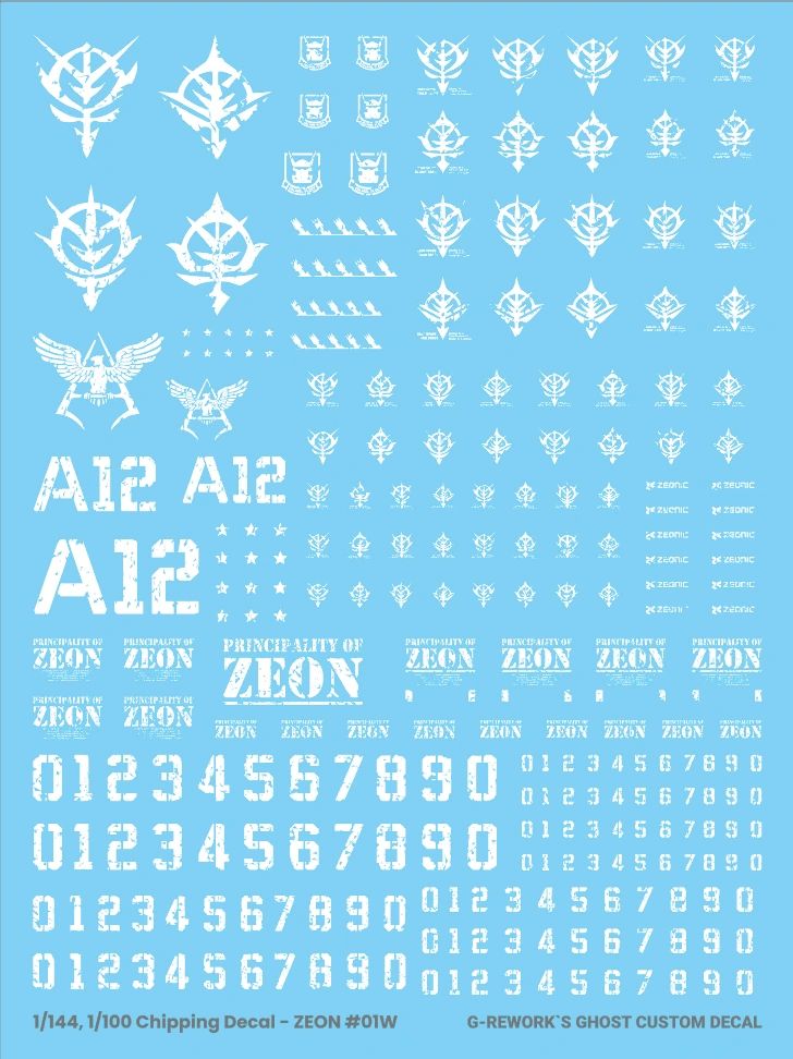 G-REWORK [MG] [HG] CHIPPING DECAL Zeon (White/Grey) Water Slide Decal