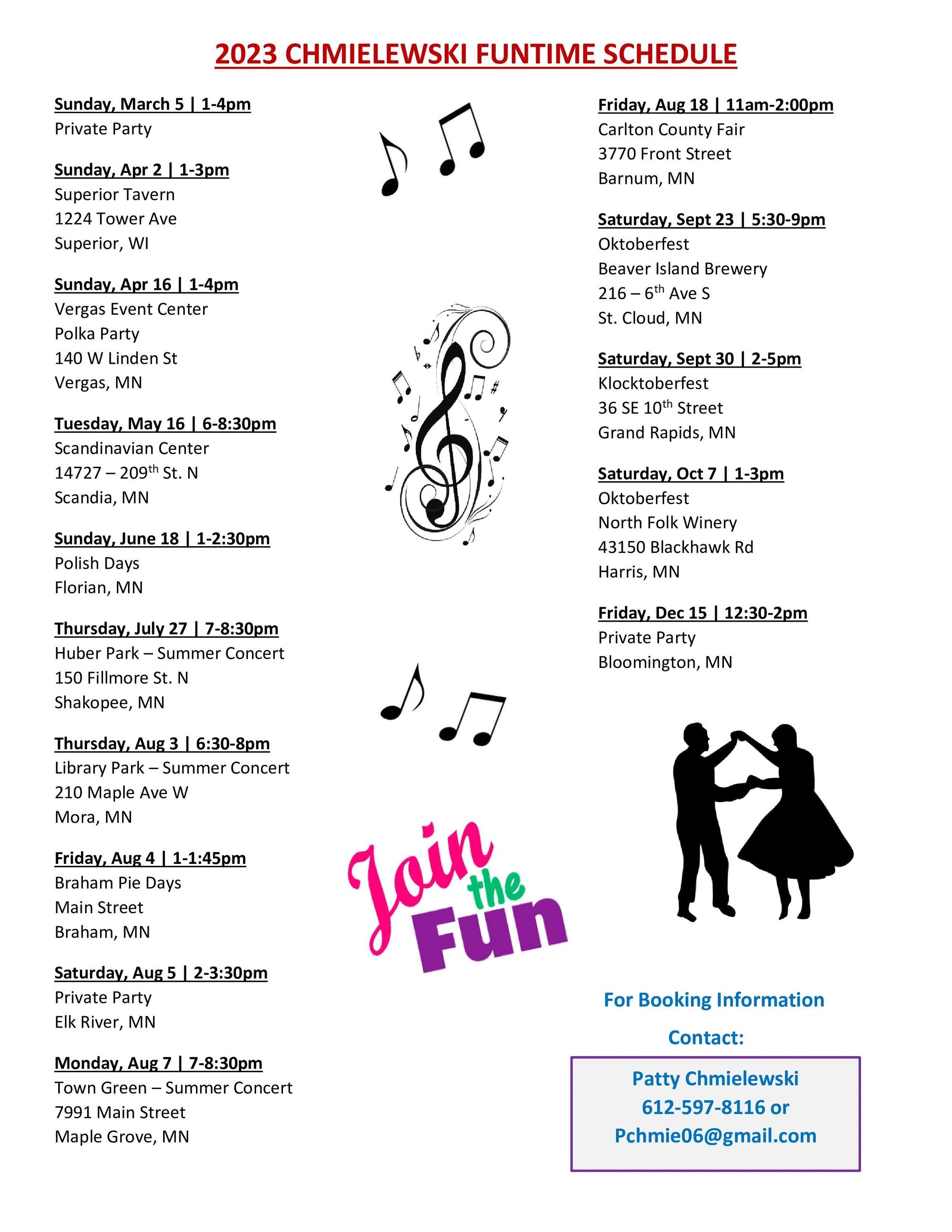 Funtime Band Schedule