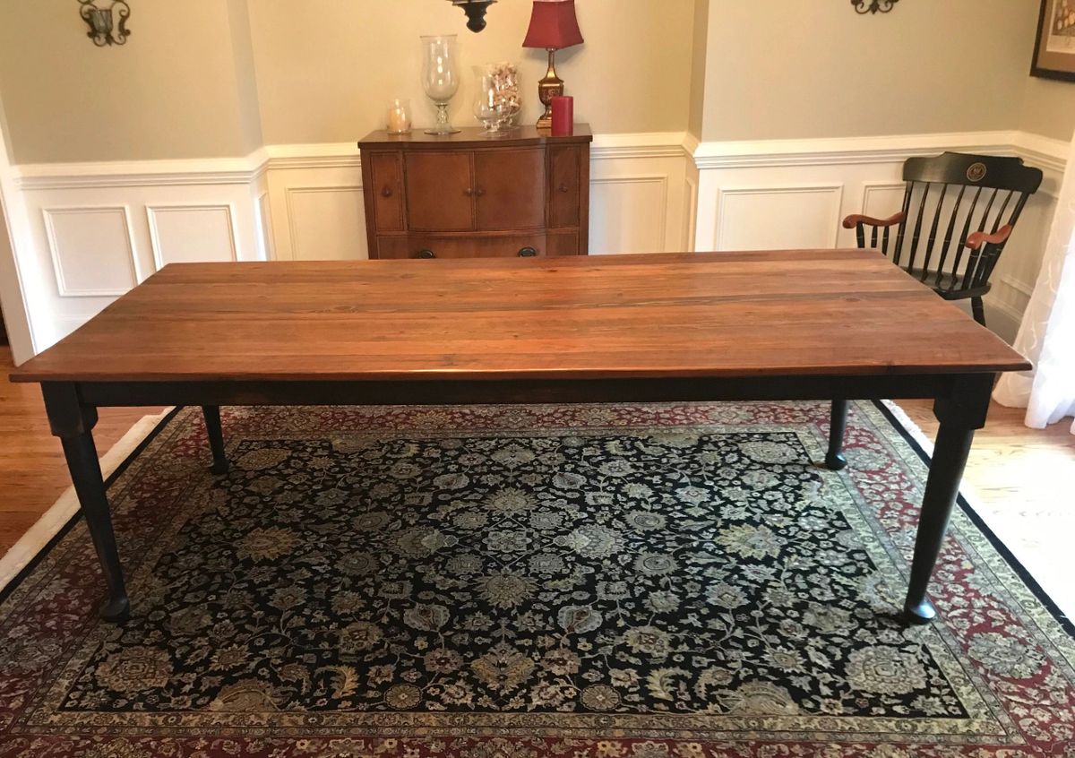8 Foot Rectangular table with reclaimed wood top and slipper foot legs