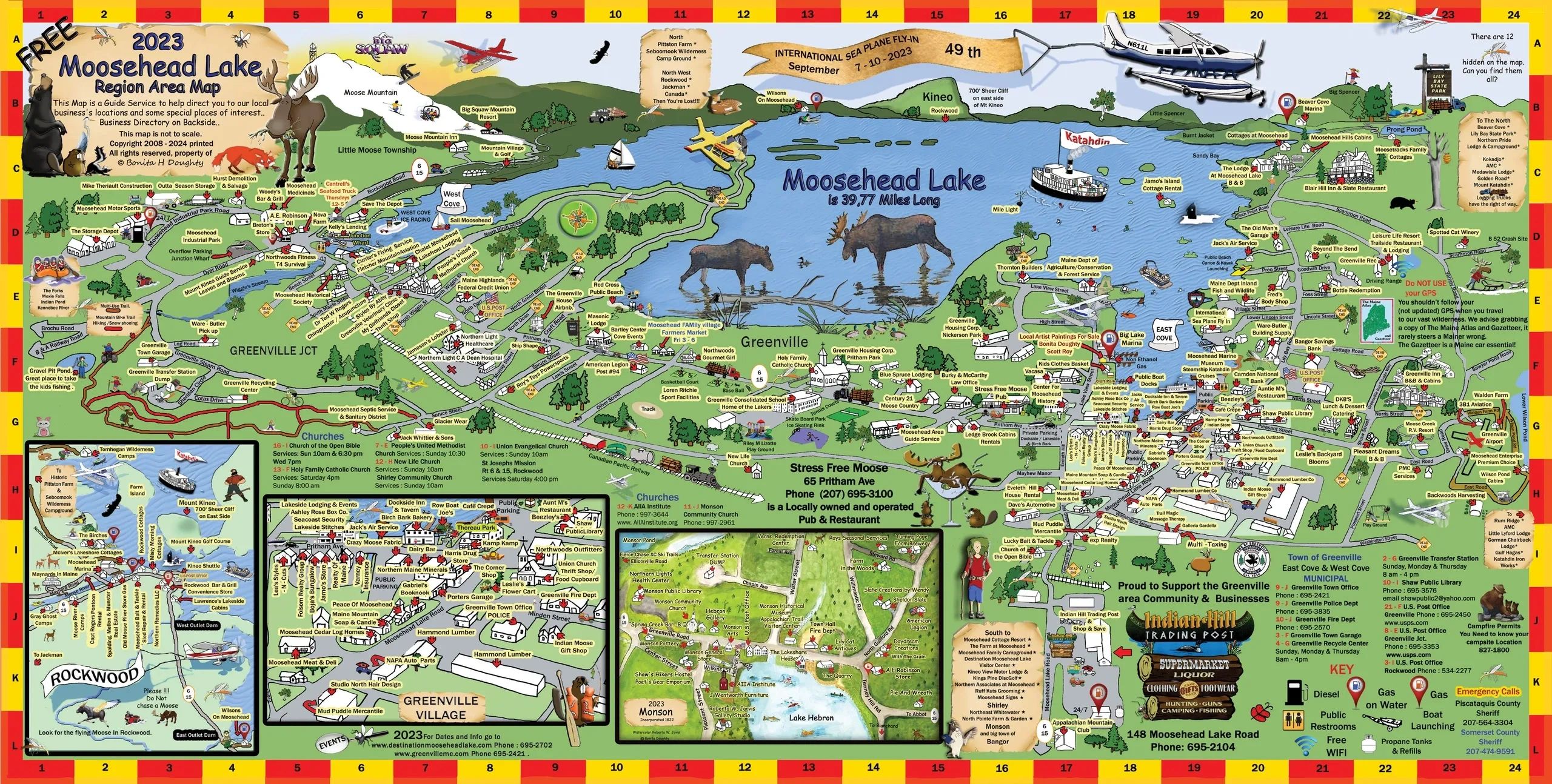Detailed Graphic Greenville Maine Map - Local Artist at Work