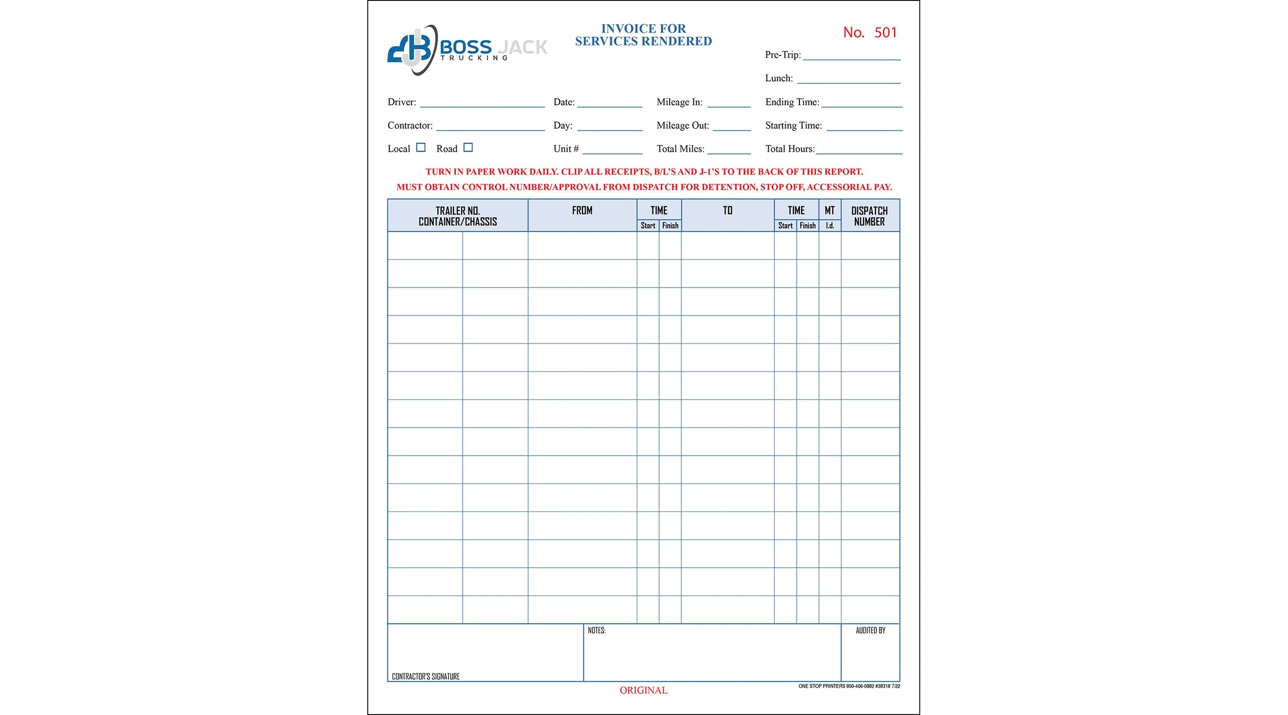 Custom Container Truck Invoice and Manifest