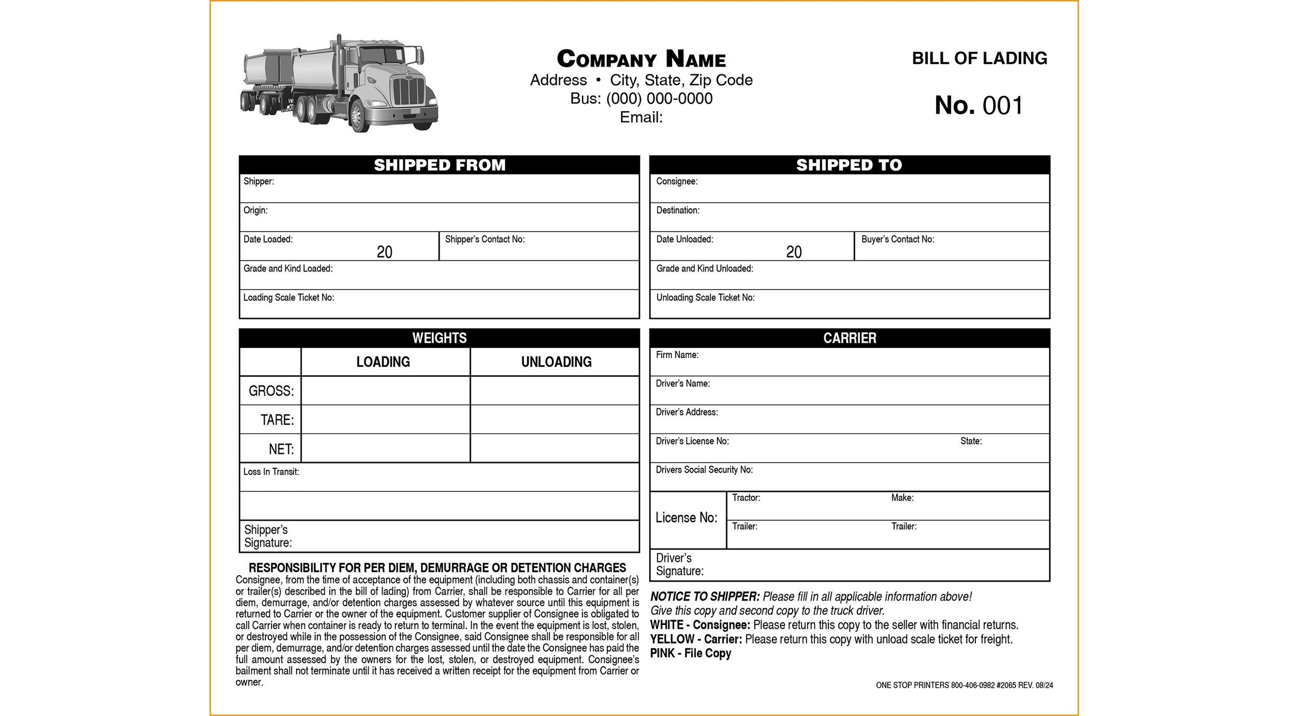 Bill of Lading with Weight Ticket