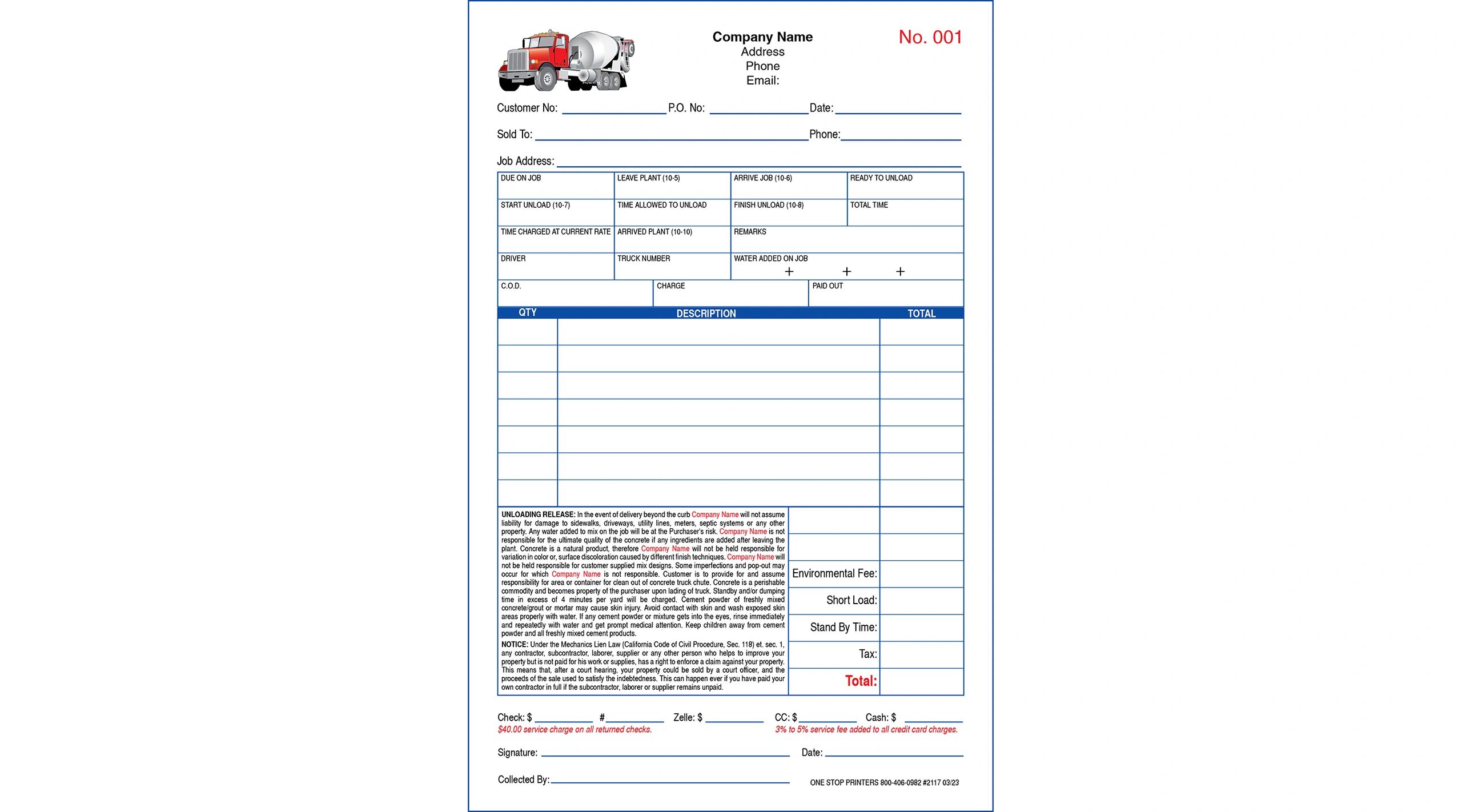 Concrete Delivery Invoice and Work Order