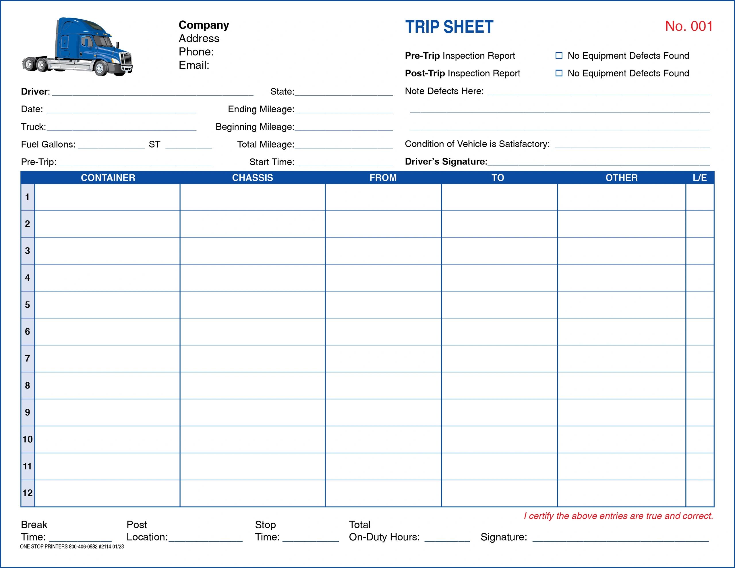 Trip Sheet, Daily Pay Sheet, and Manifest