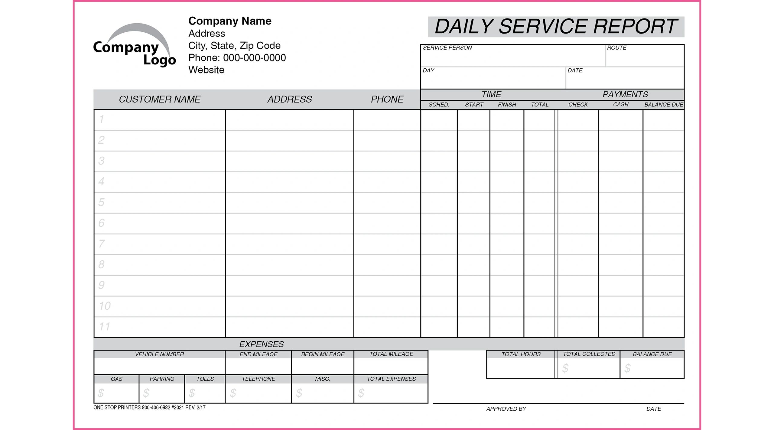 Appliance Repair Daily Service Report