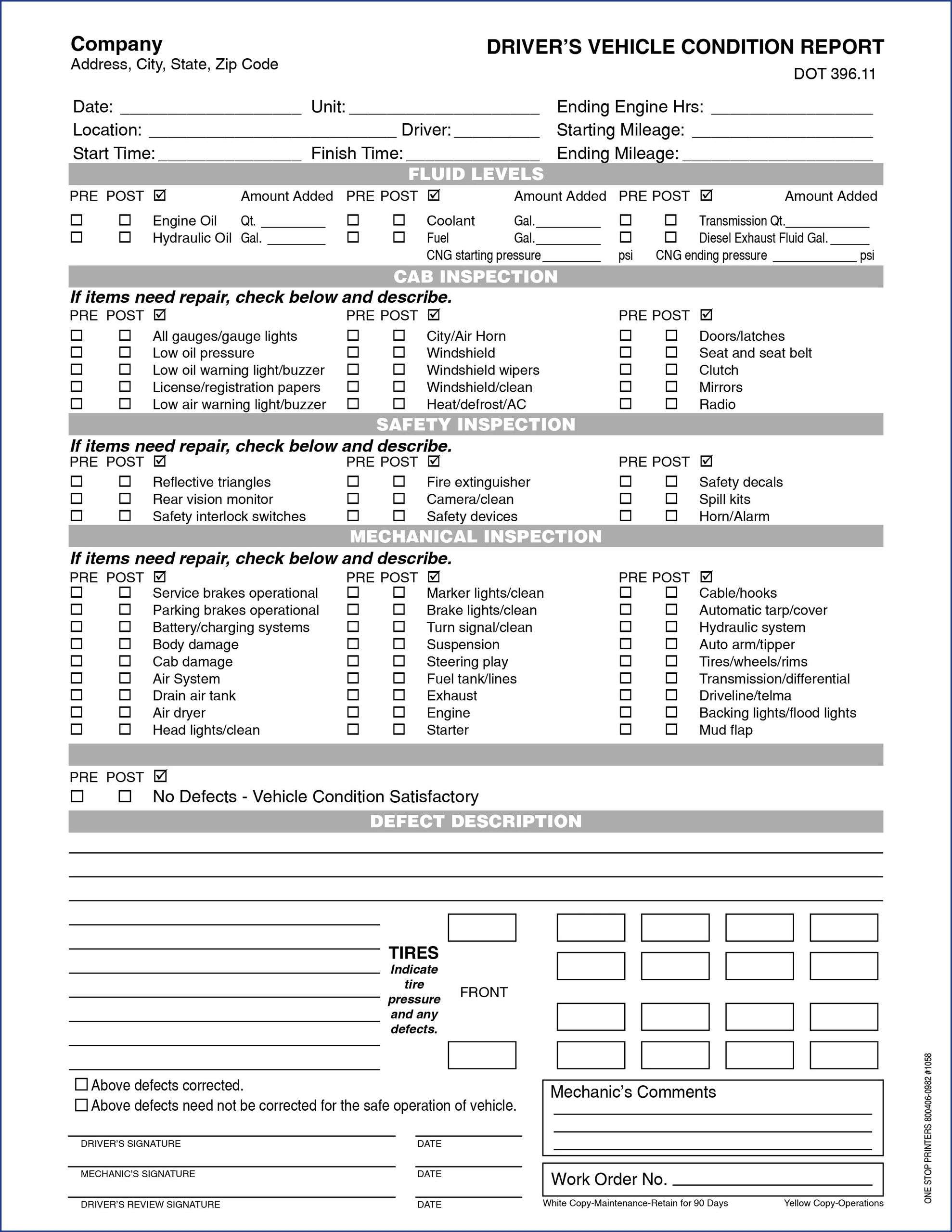 Driver’s Vehicle Condition Report