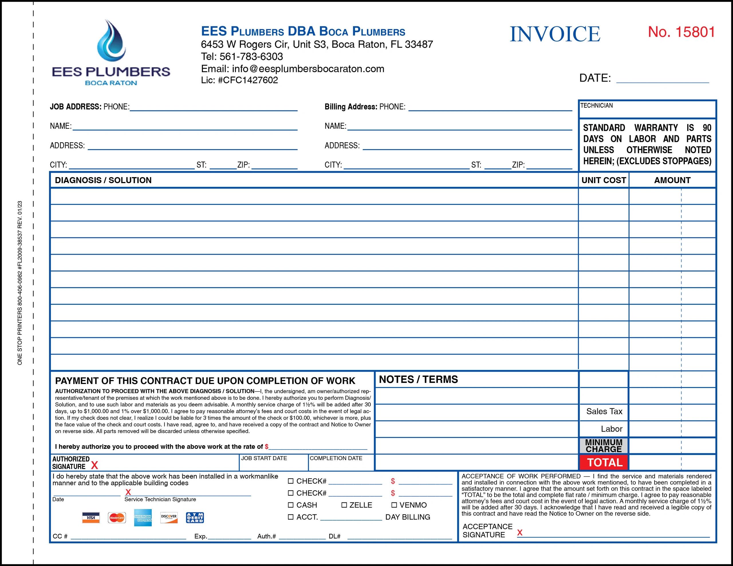Plumbing Invoice and Work Order