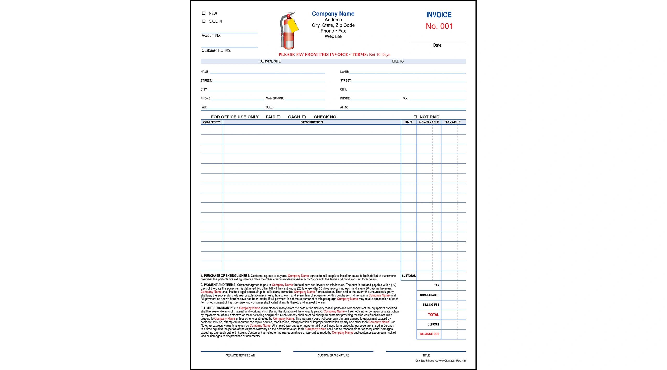 Fire Protection Service Invoice