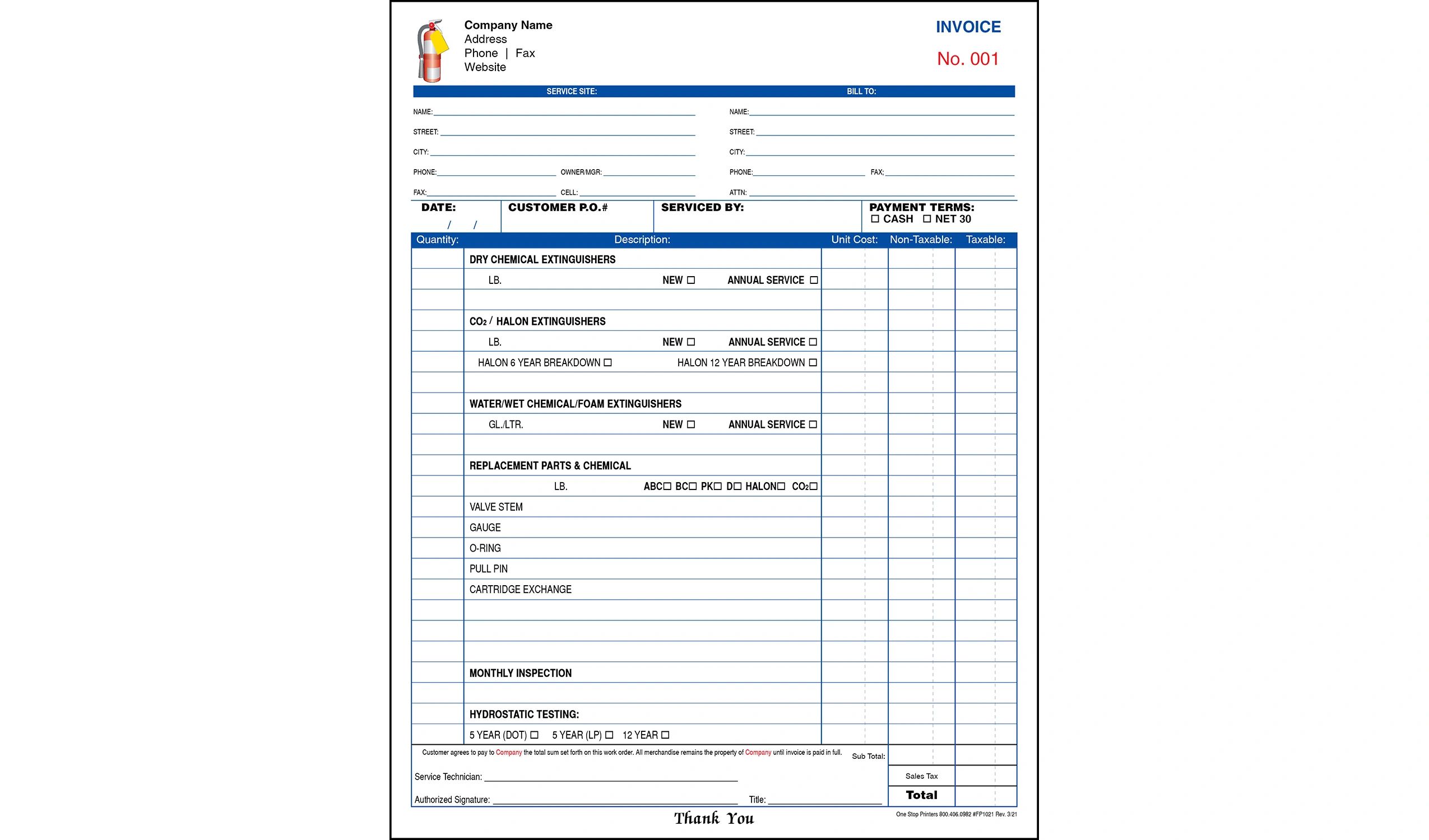 Detailed Fire Protection Service Invoice