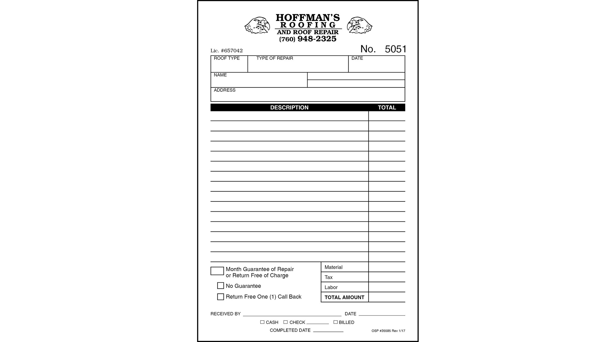 Roof Repair Receipt