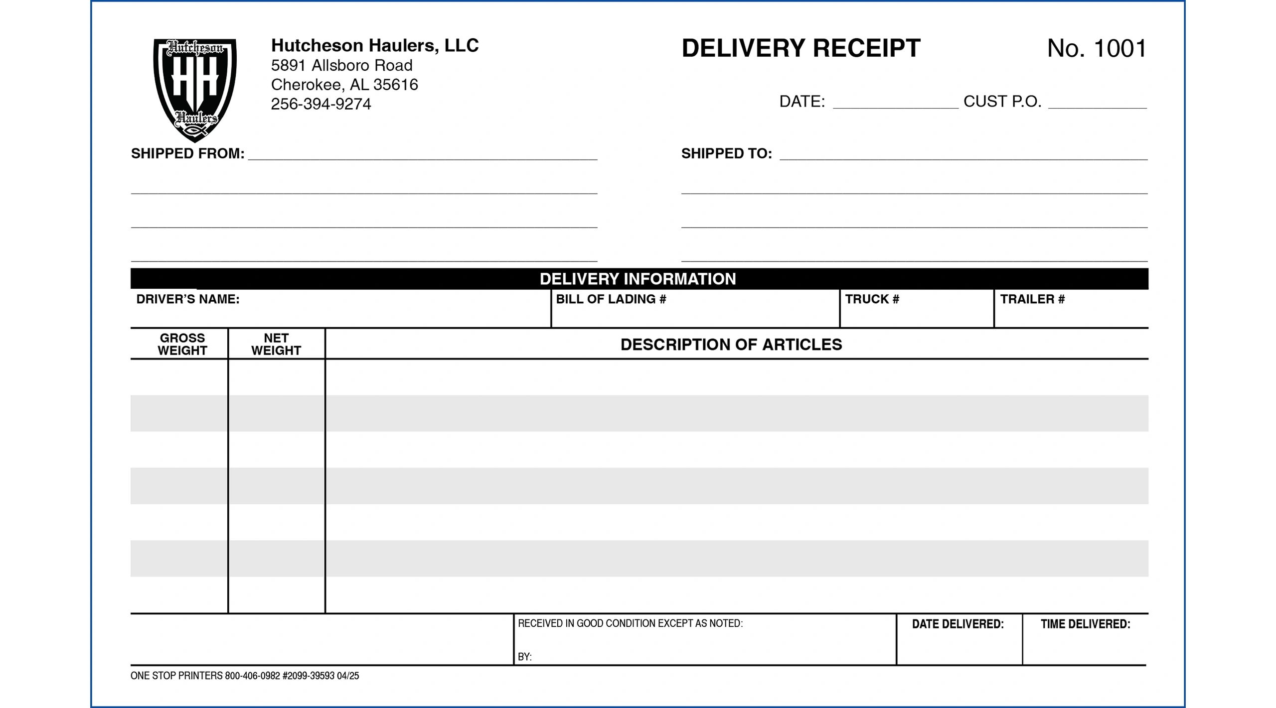 Truck Delivery Receipt