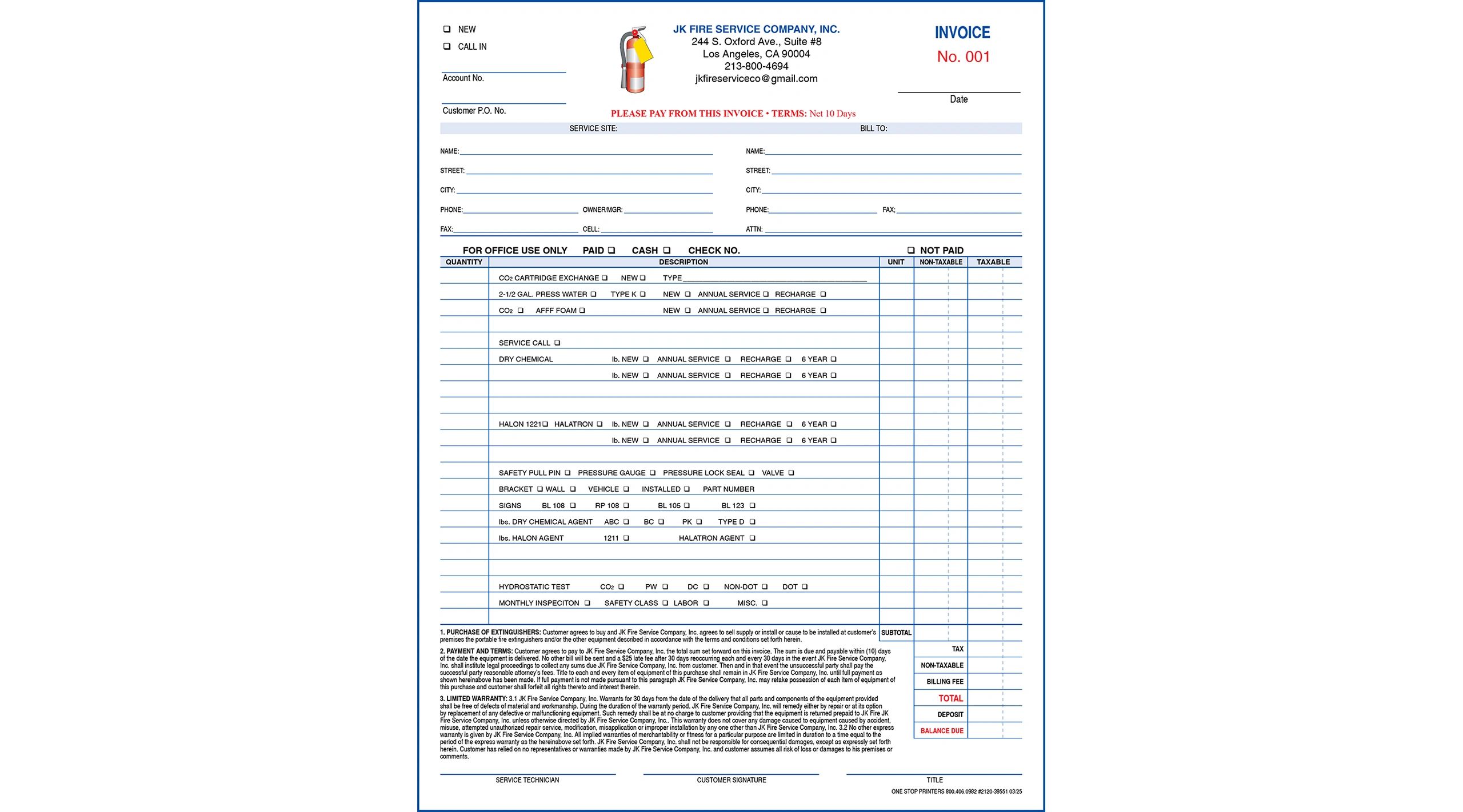 Fire Protection Sales Receipt