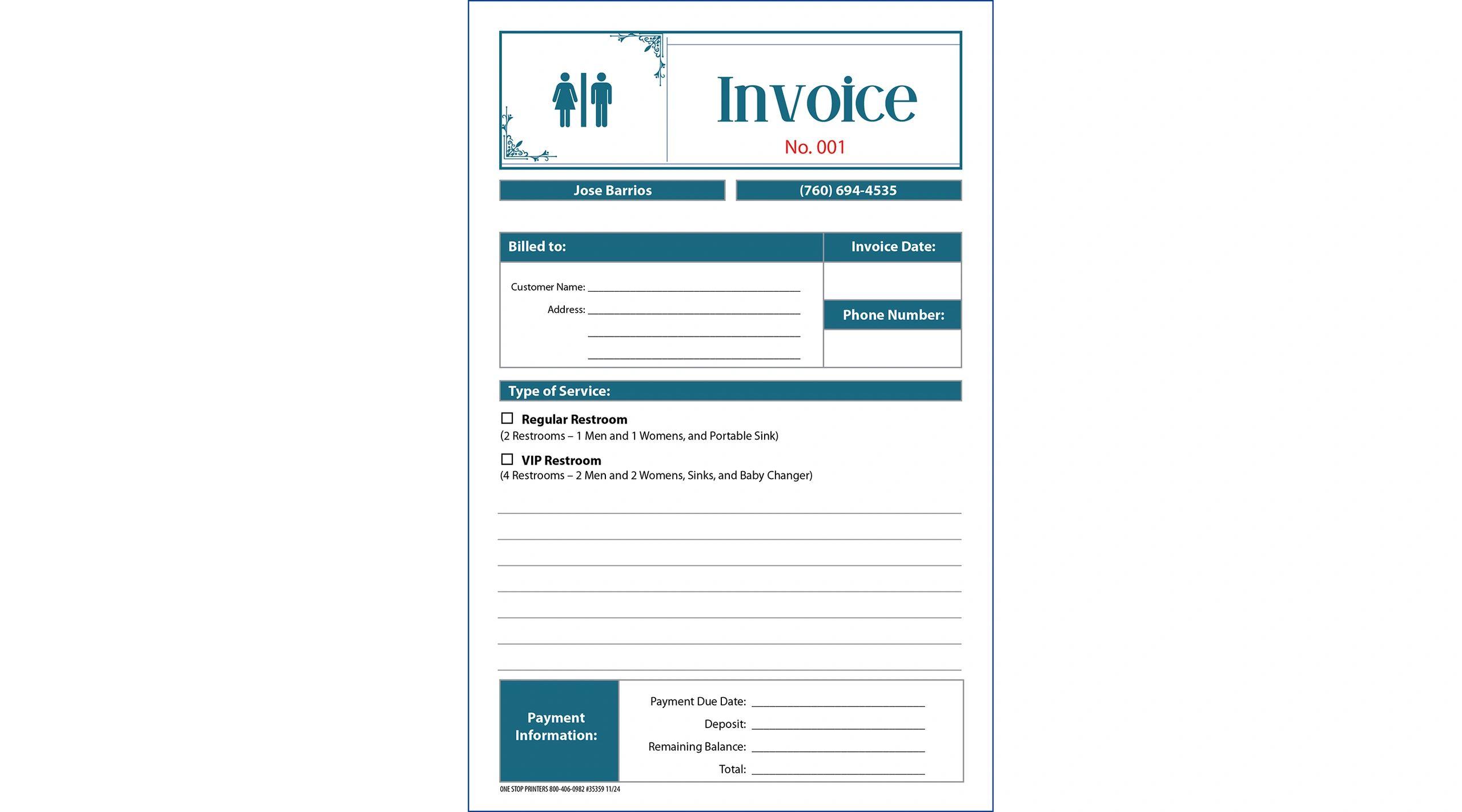 Portable Restroom Rental Invoice