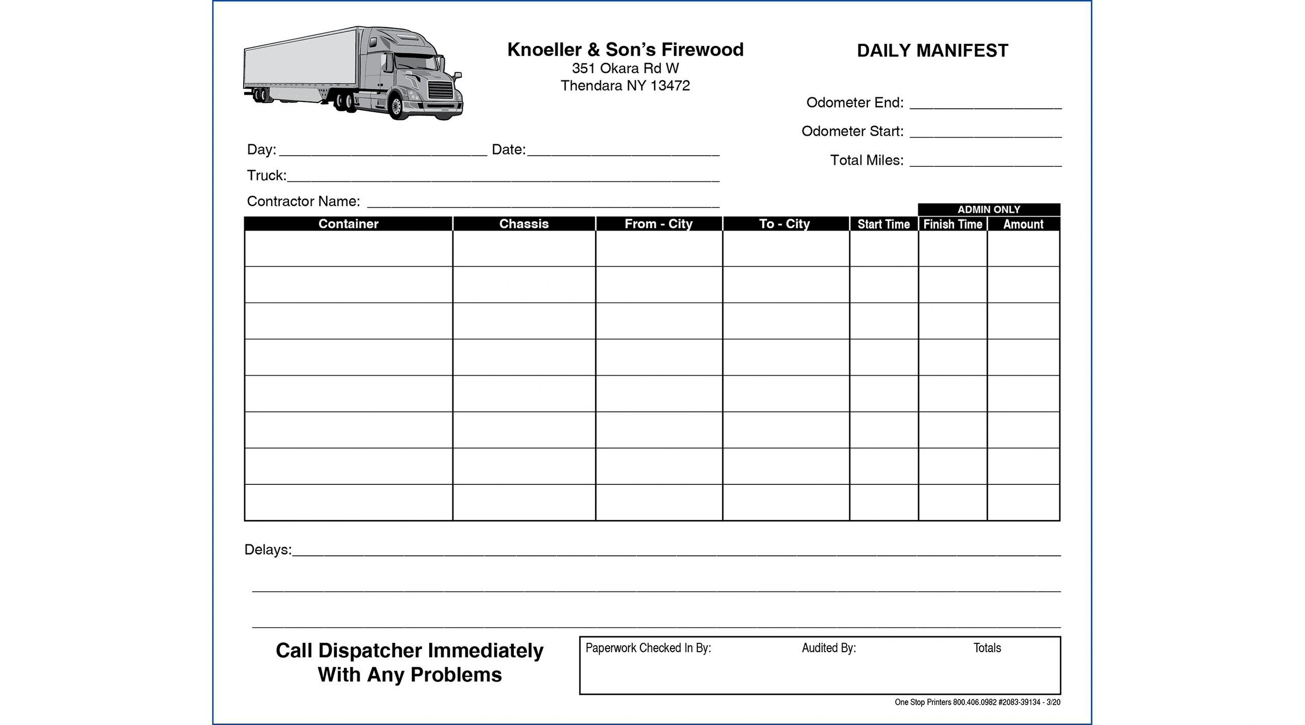 Container Truck Manifest and Daily Pay Sheet