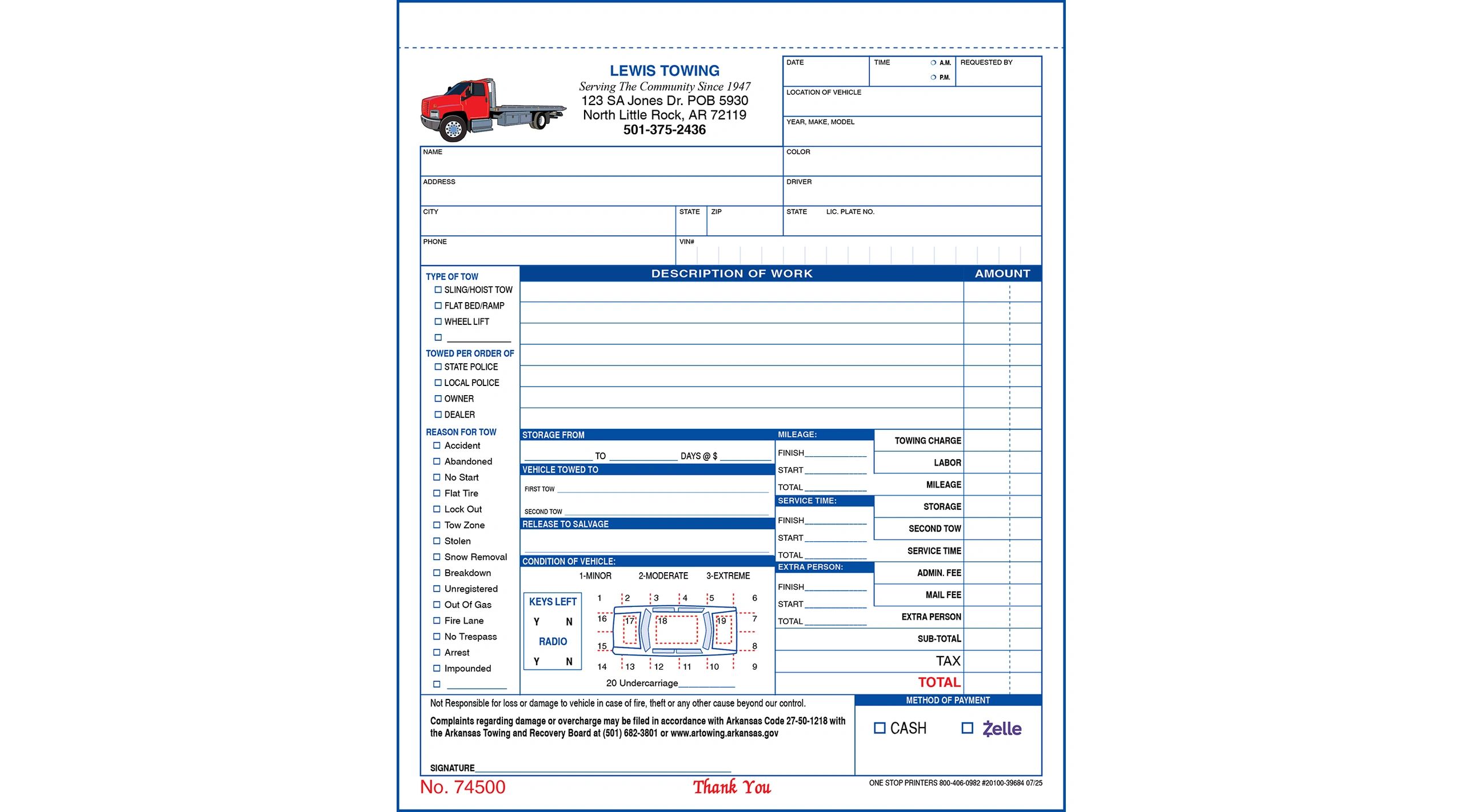 Towing Invoice Book