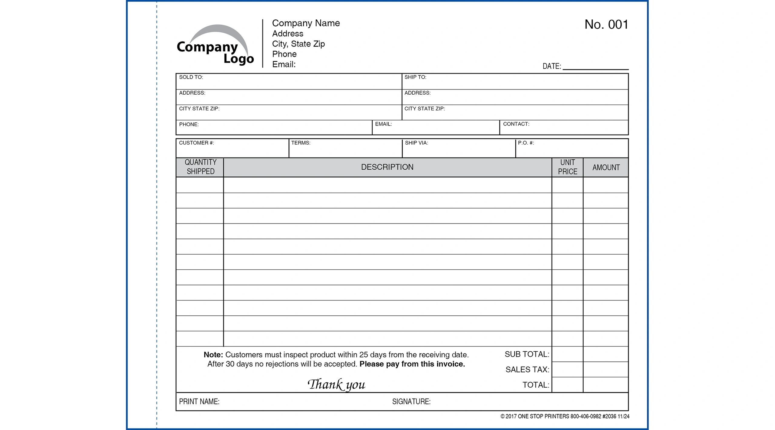Machine Shop Invoice