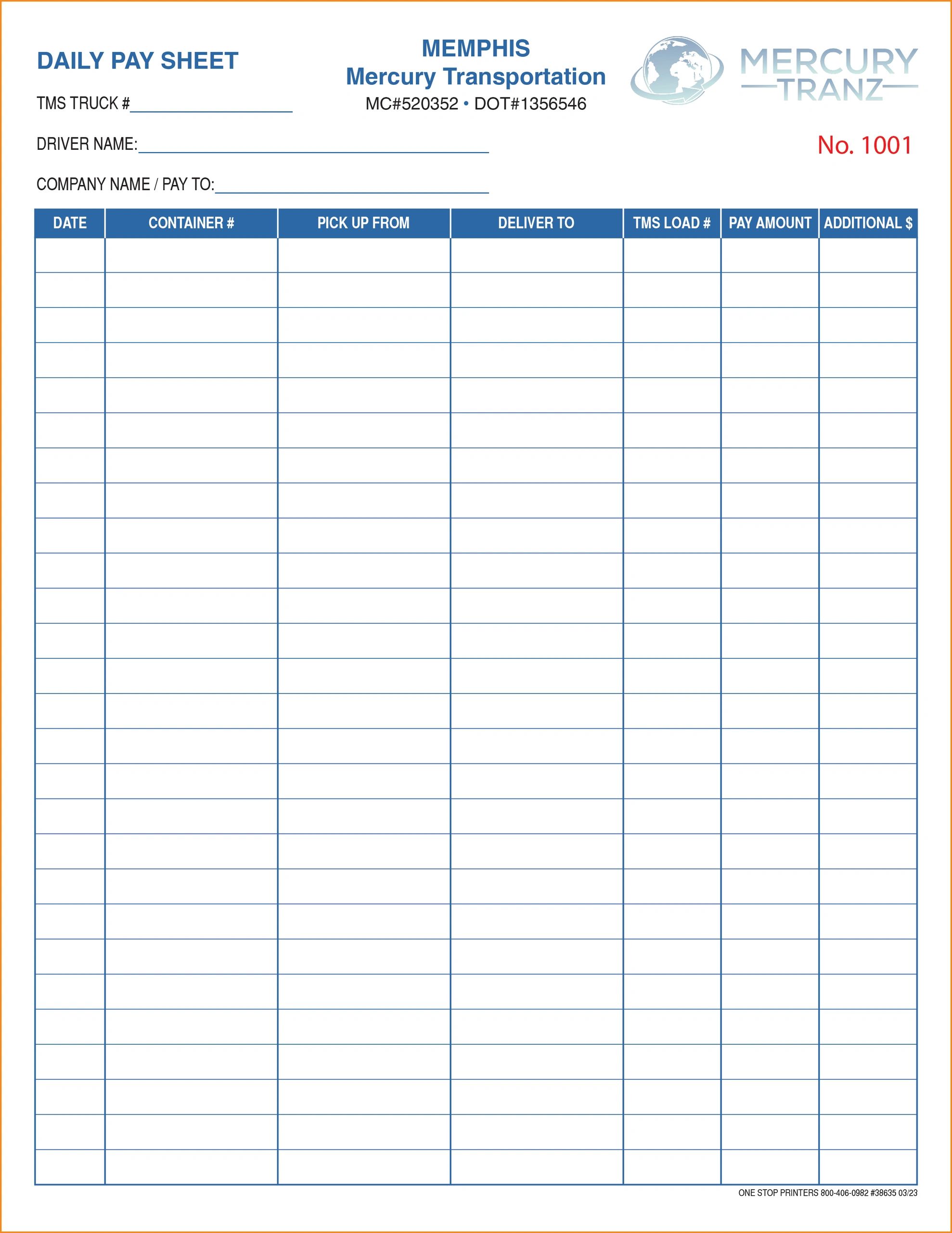 Daily Pay Sheet and Manifest
