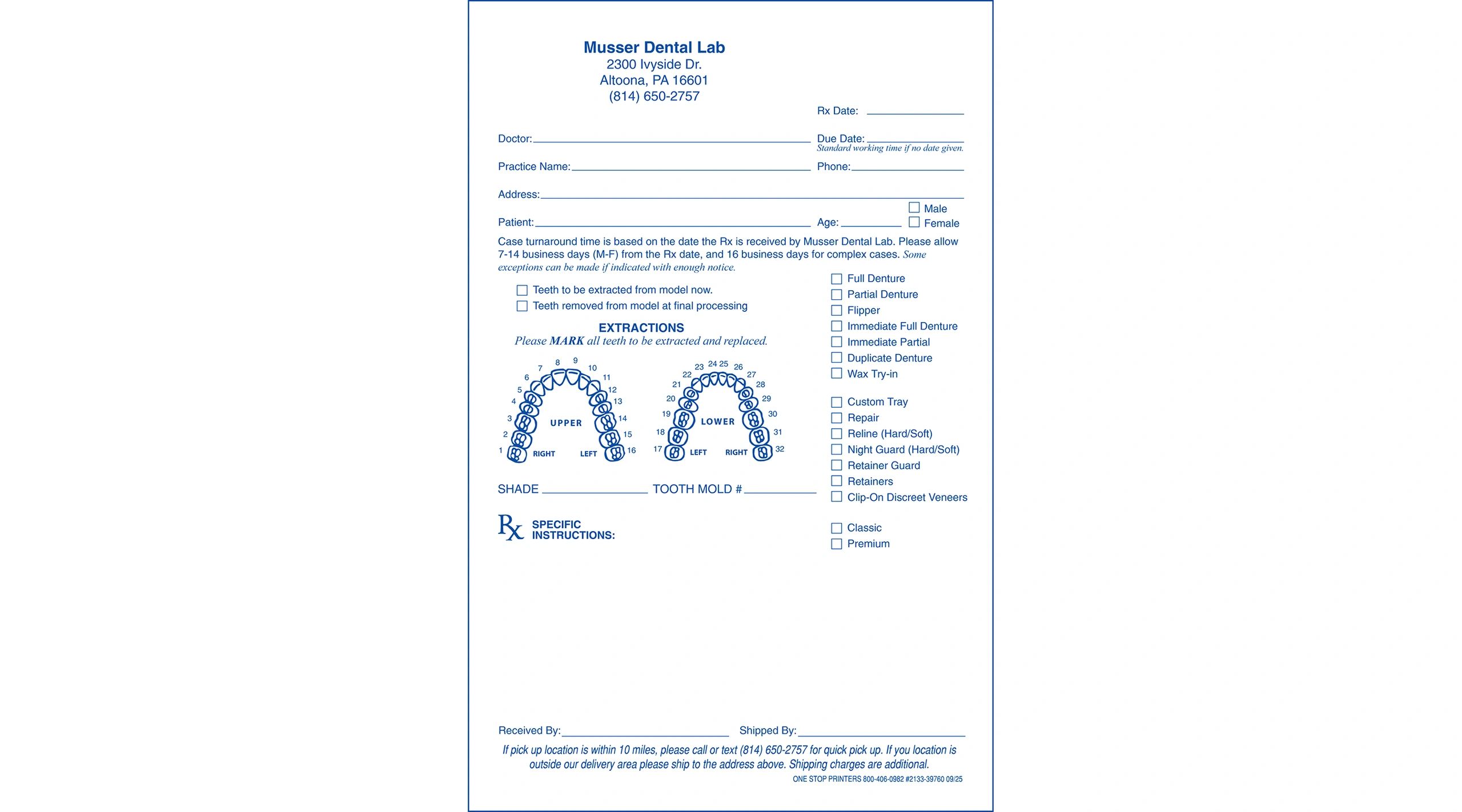 Dental Lab Prescription Pads