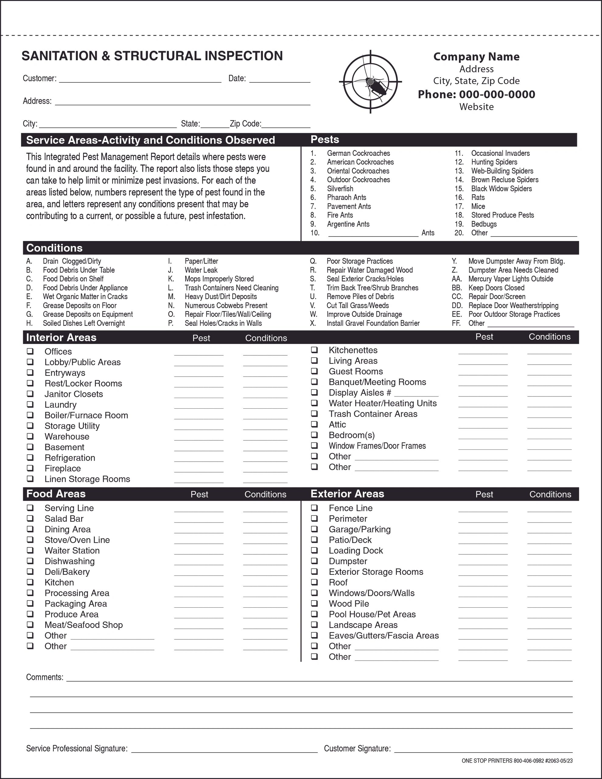 Pest Control Sanitation and Structural Inspection Report