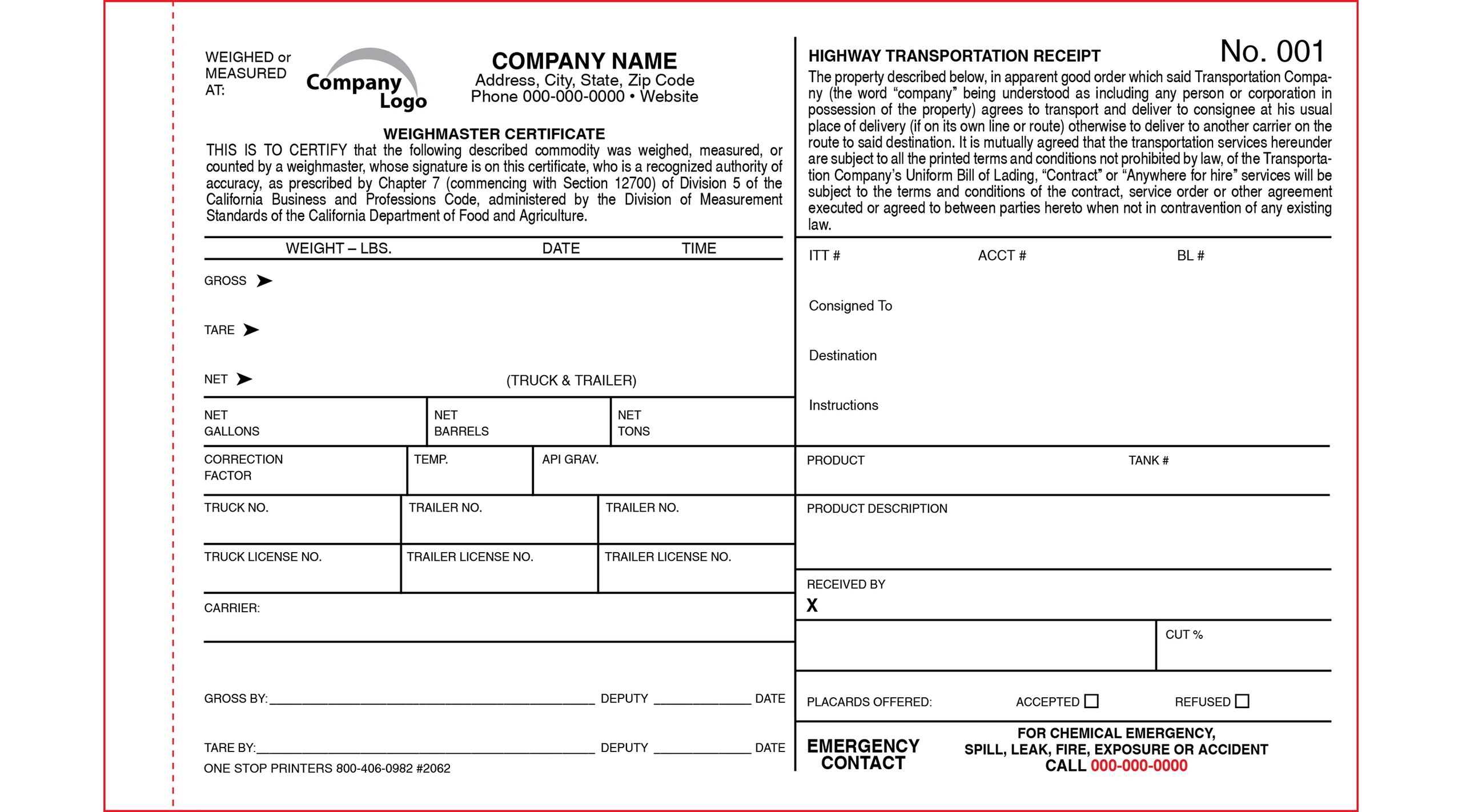 Weighmaster Certificate for the Petroleum Emulsions Industry