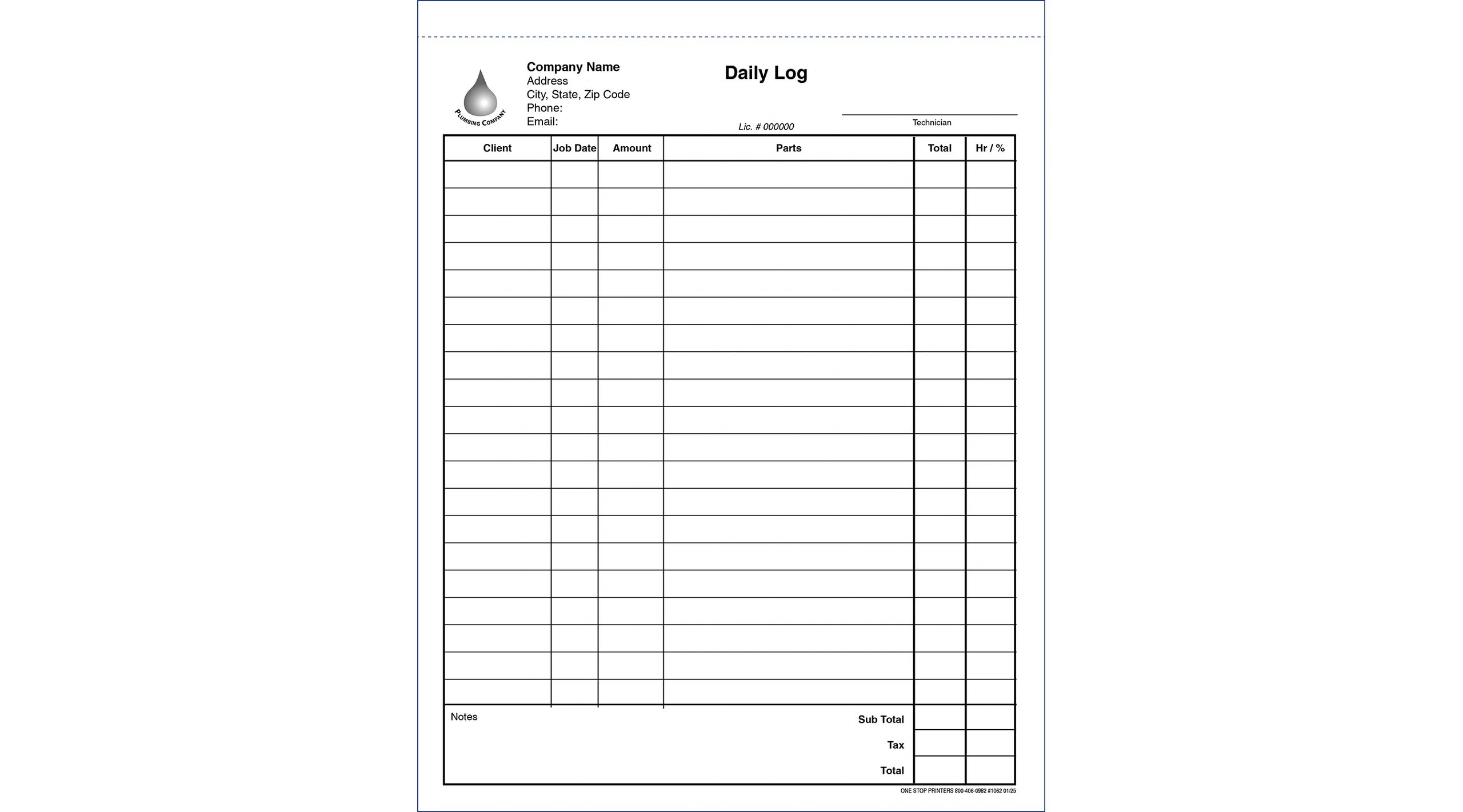 Plumbing Technician’s Daily Log