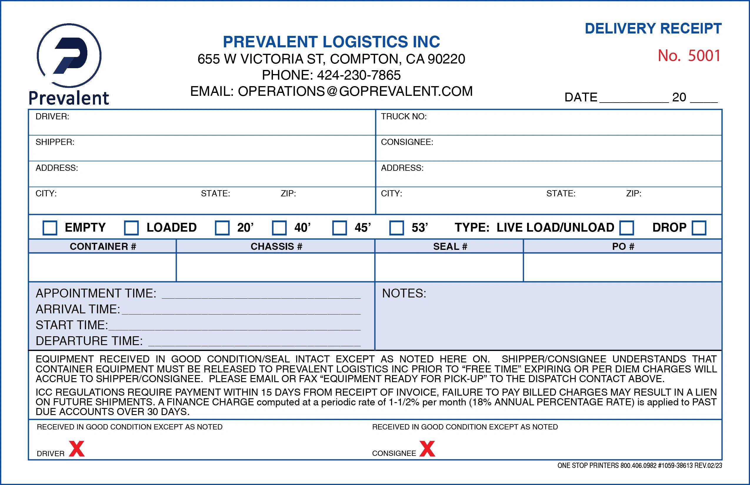 Trucking Delivery Receipt and Proof of Delivery