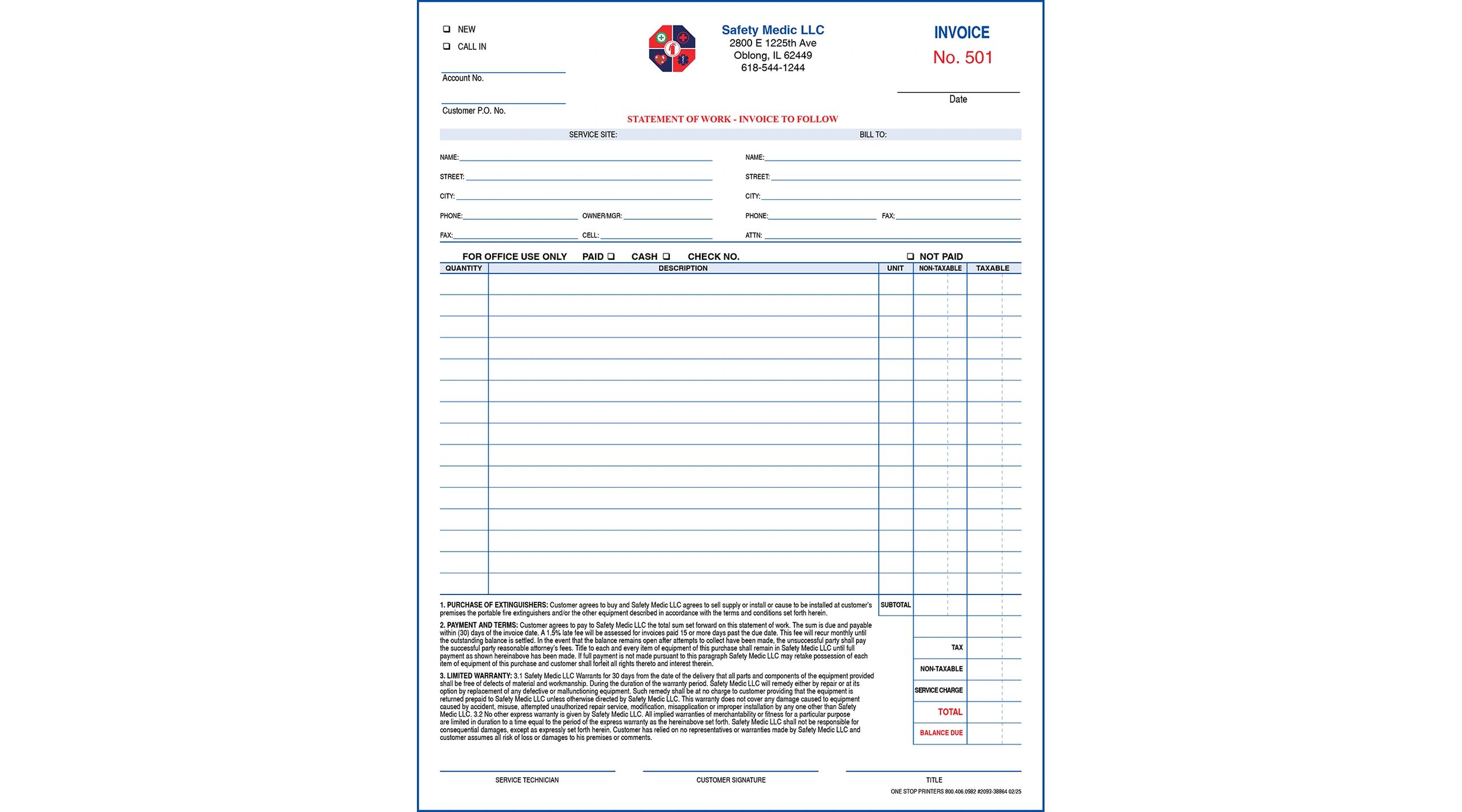 Fire Protection Service Company Invoice