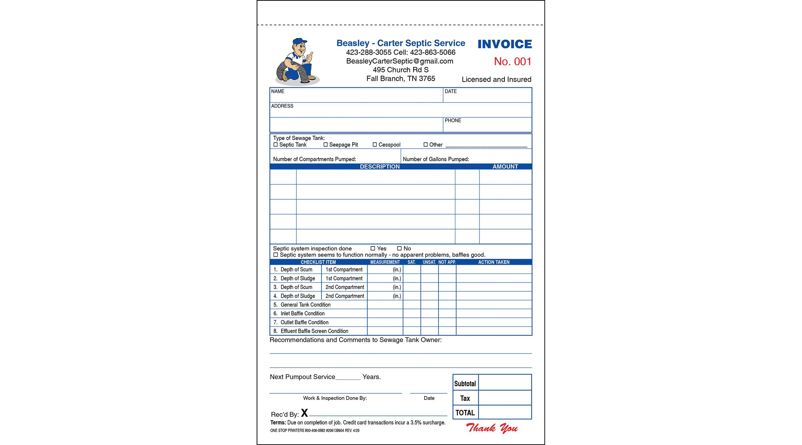Detailed Septic Pumping Receipt Book