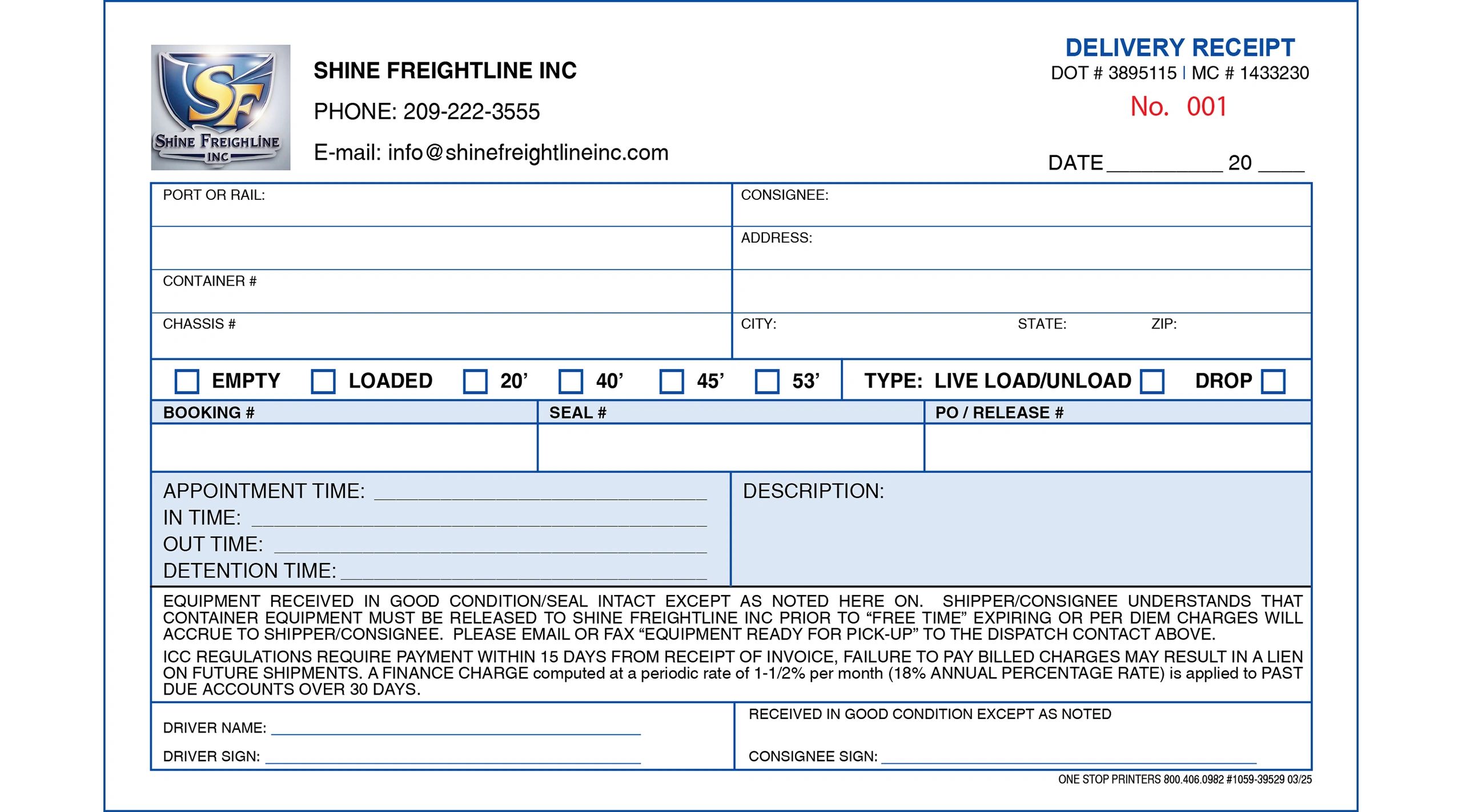 Truck Delivery Receipt