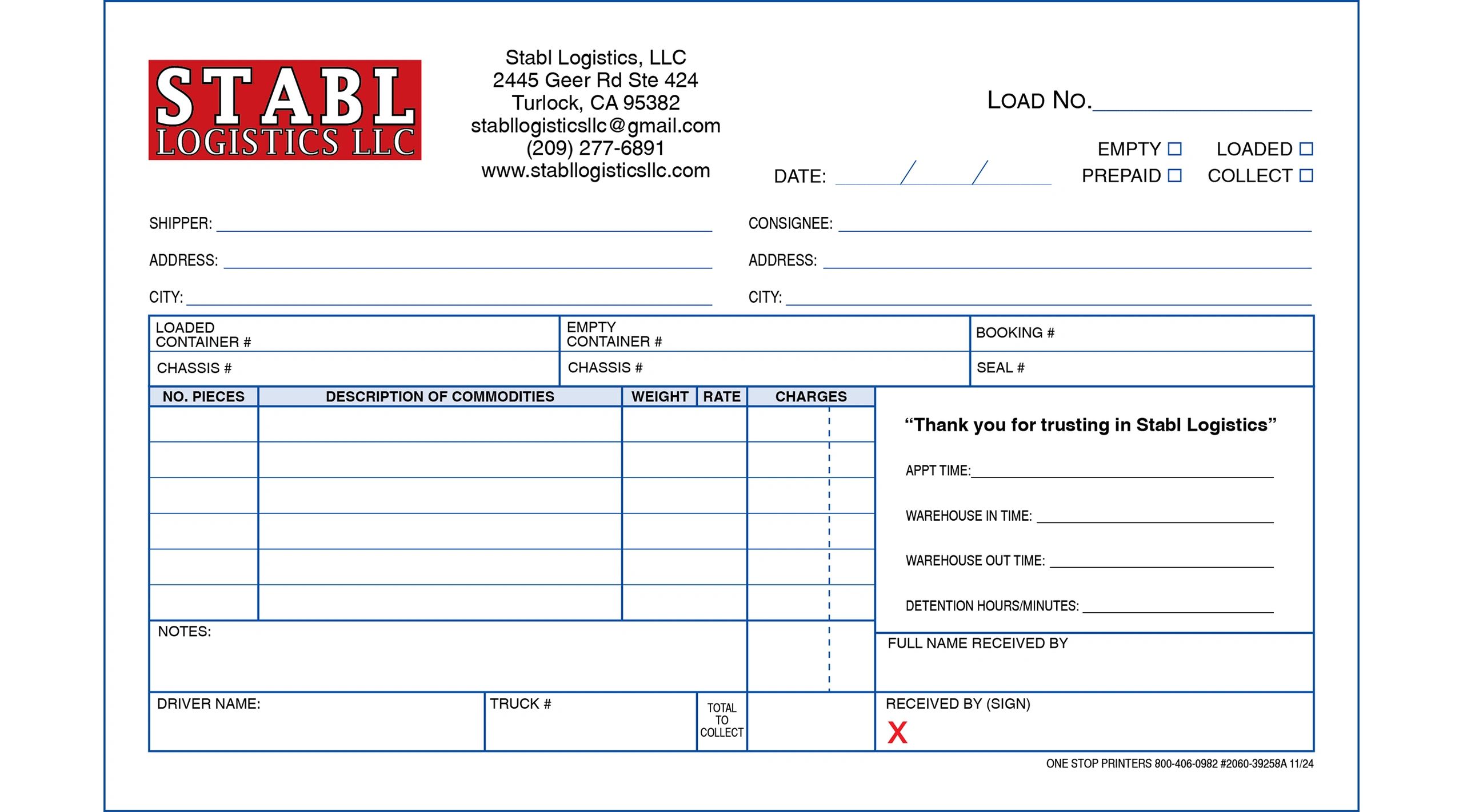 Container Truck Proof of Delivery Receipt