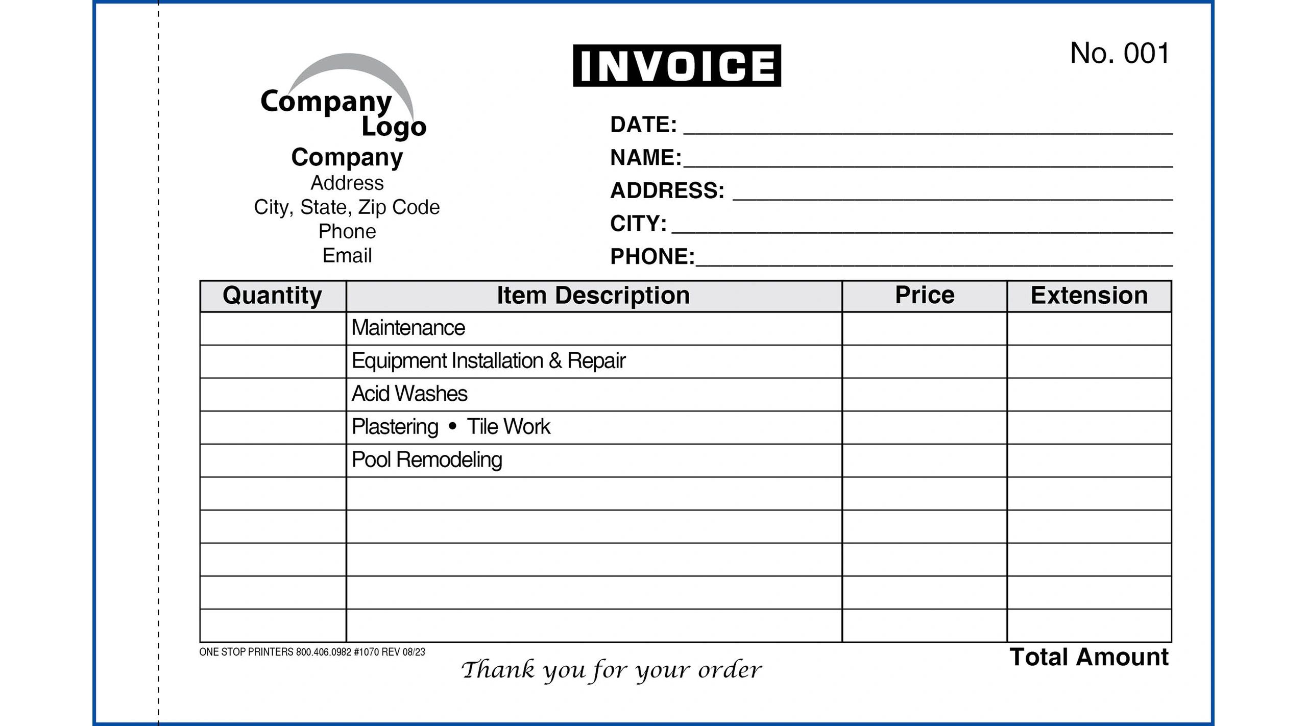 Swimming Pool Service Receipt/Invoice