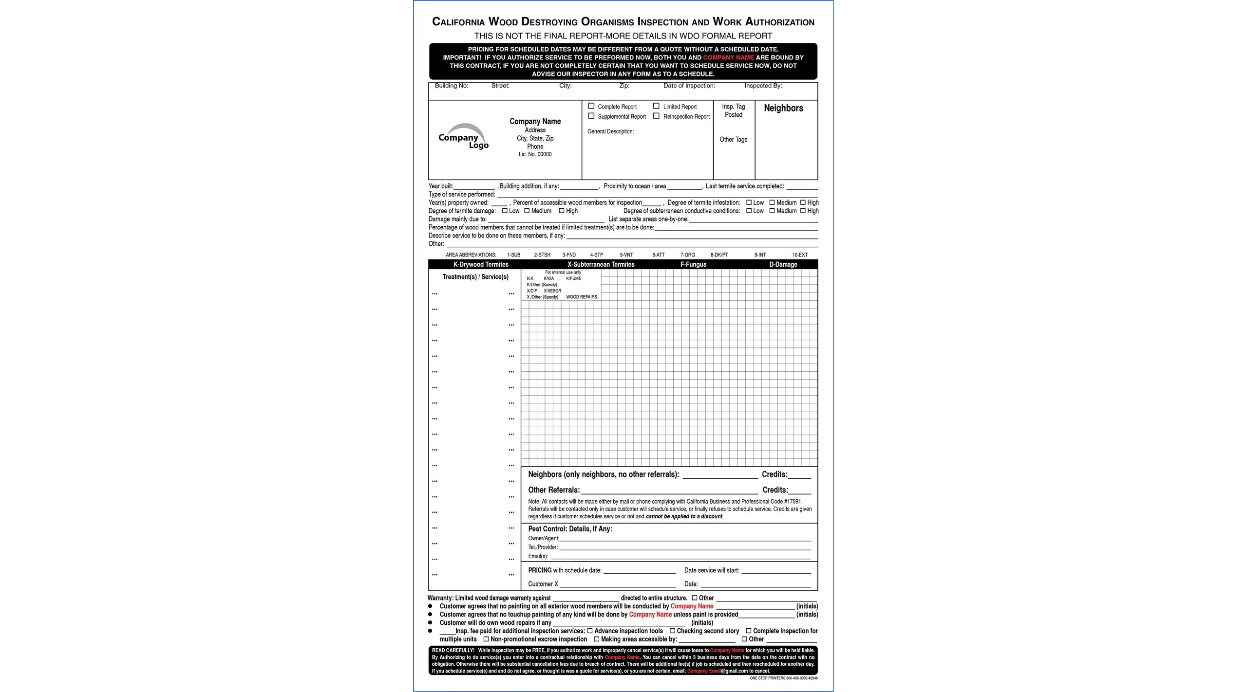 Wood Destroying Organisms Inspection and Work Authorization