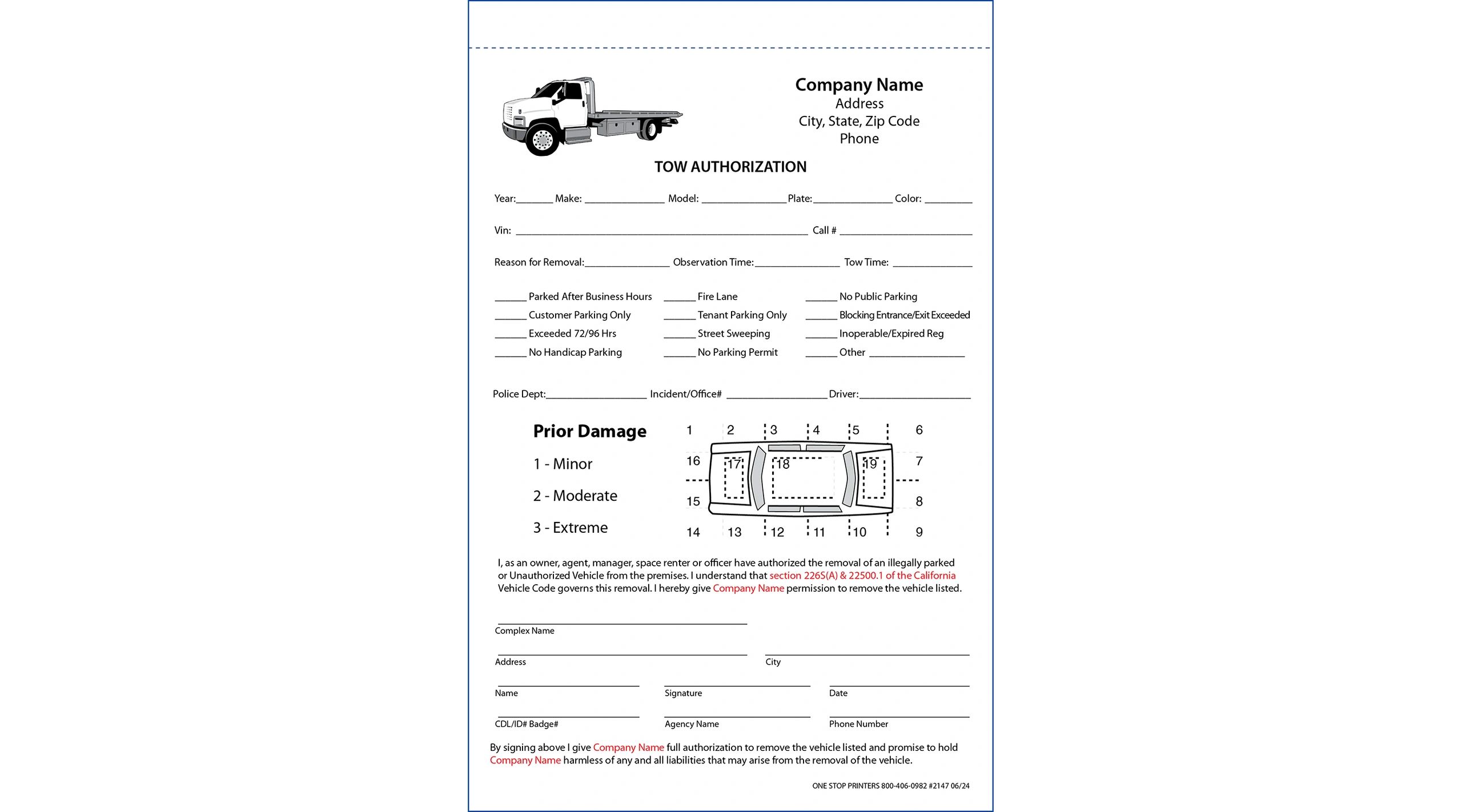 Public and Private Property Tow Authorization Form