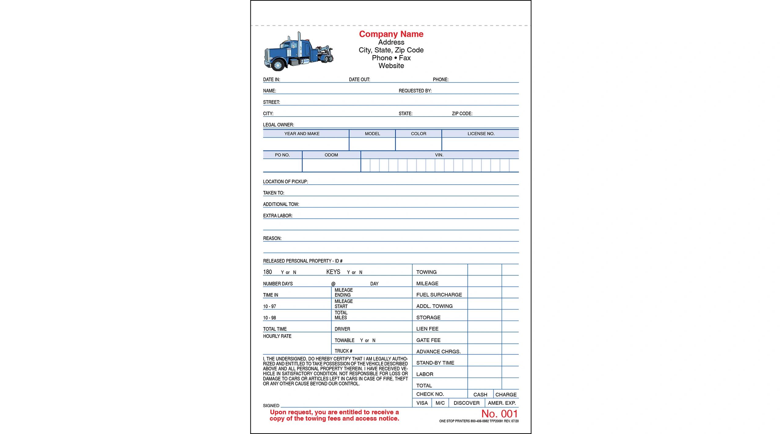Tow Bill and Wrecker Towing Invoice