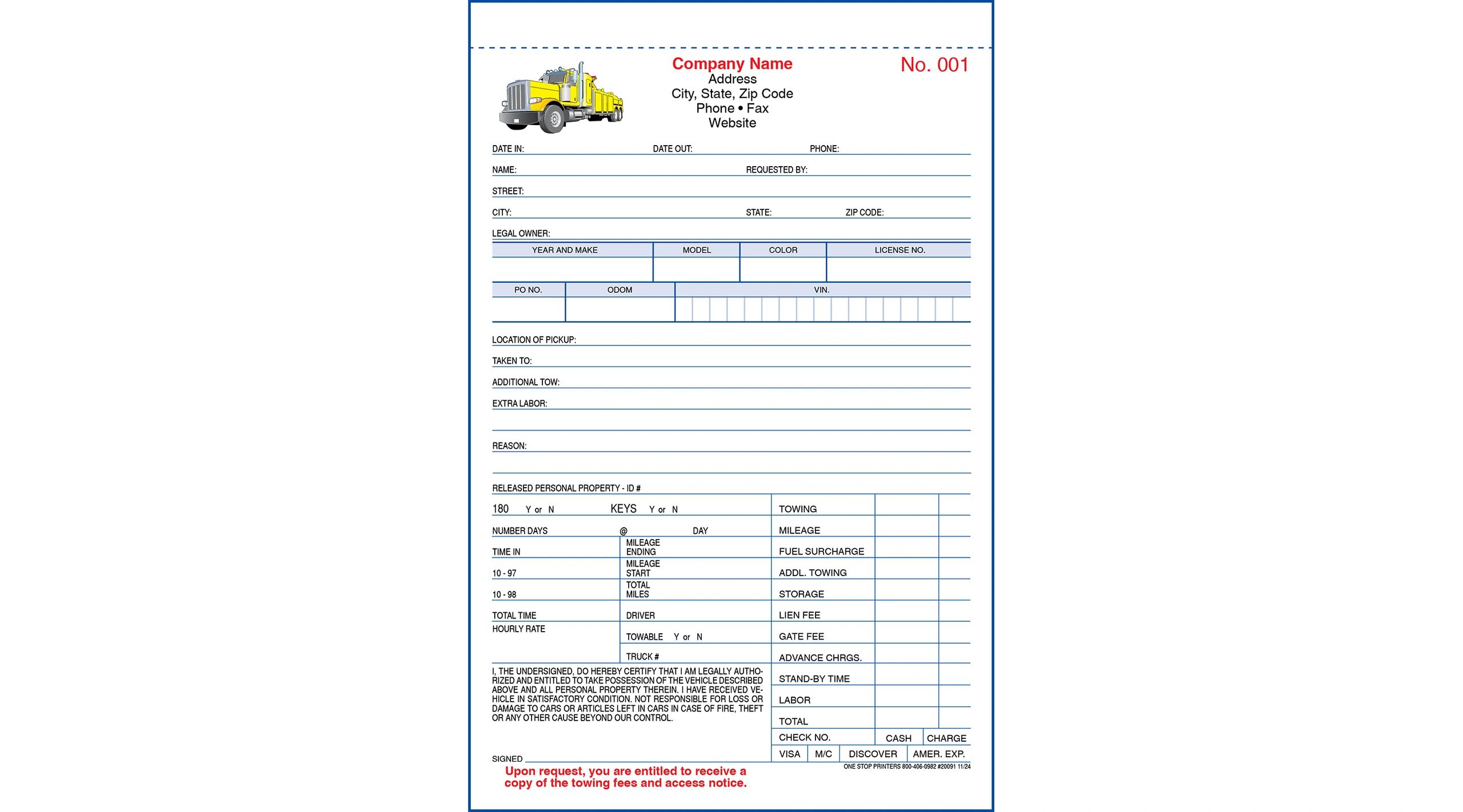 Towing Invoice