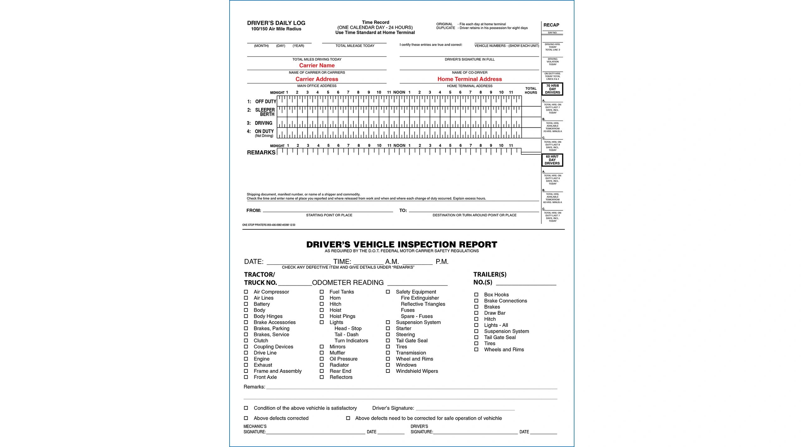 Truck Vehicle Log