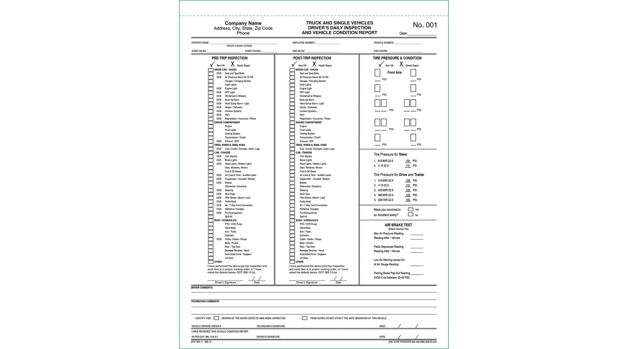 Truck Driver’s Daily Vehicle Inspection Report