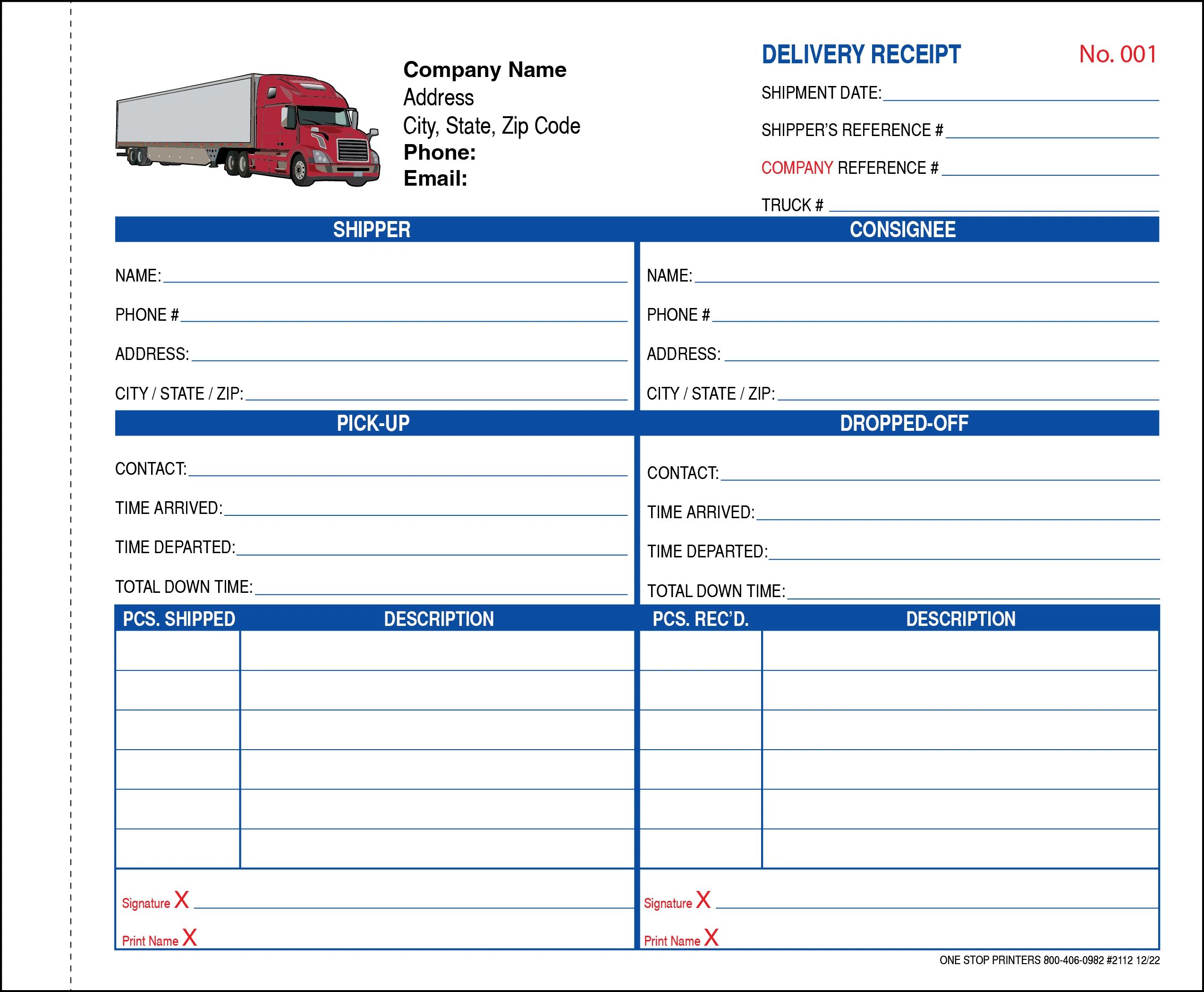 Trucking Package Pallet Delivery Receipt #2112