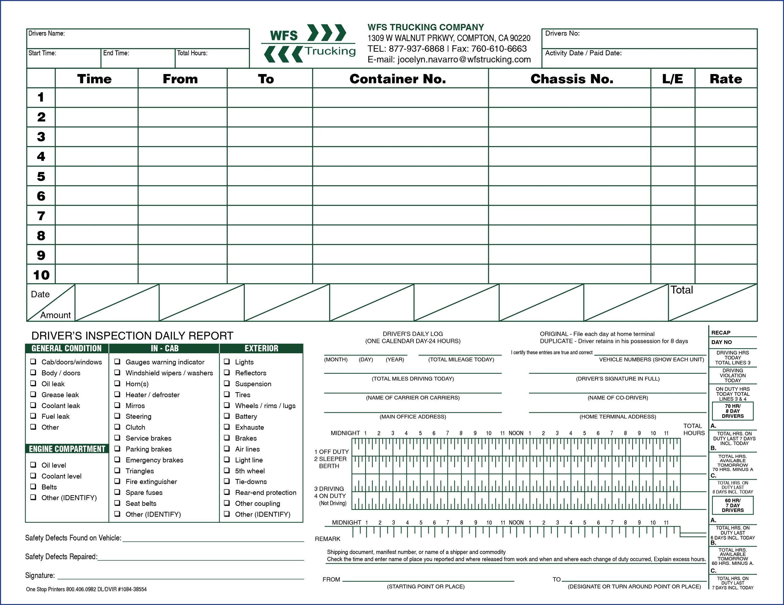 Trip Sheet, Manifest and Driver’s Log