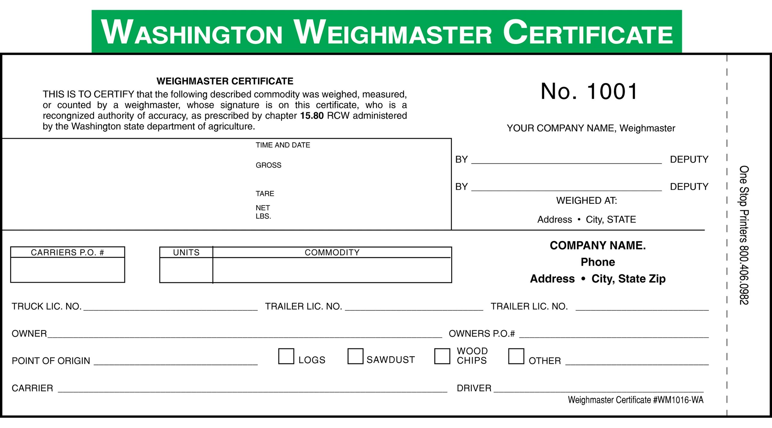 Forestry Weighmaster Certificate